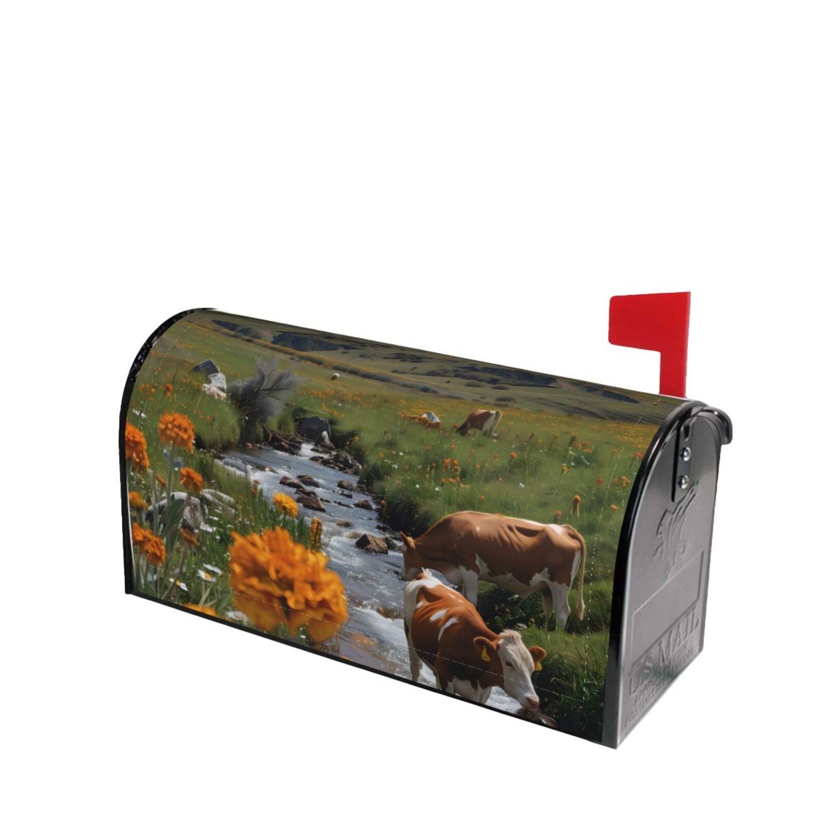 Lsque Mountain Cows Flower Stream Mailbox Cover Standard Size ,Magnetic ...