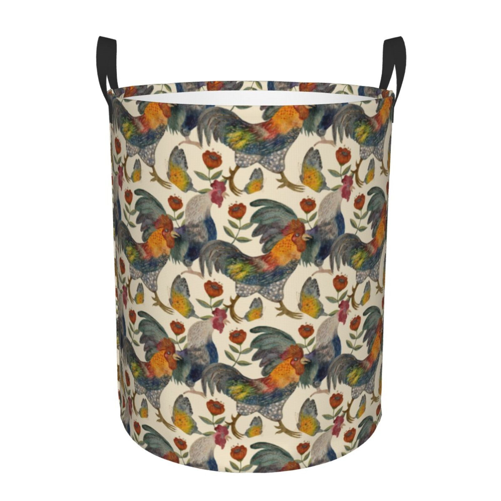 Lsque Multi-Colored Roosters Pattern Laundry Hamper Basket, Tall Woven ...