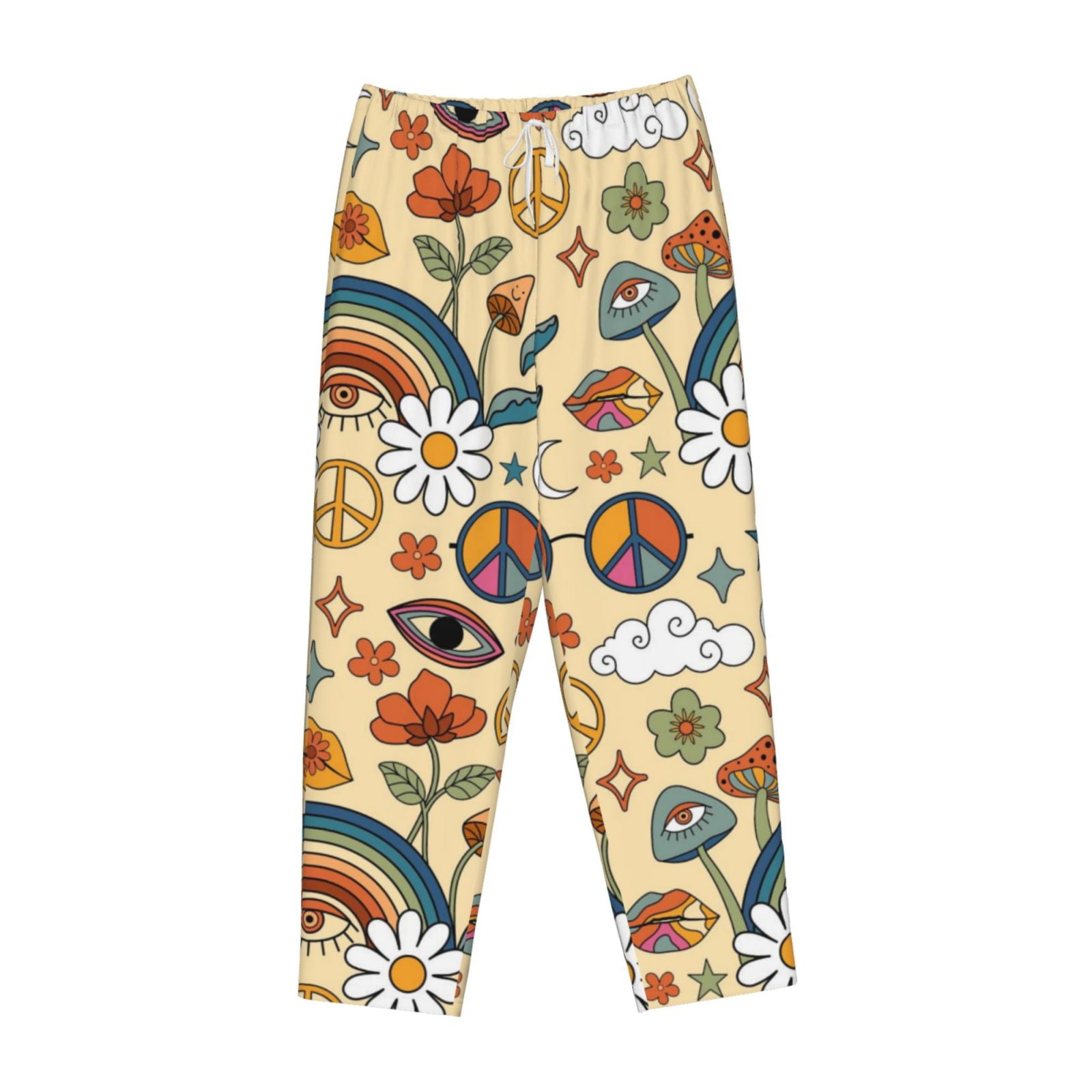 Lsque Mushrooms And Rainbows Peace Print Women's Pajama Pants, Lounge ...
