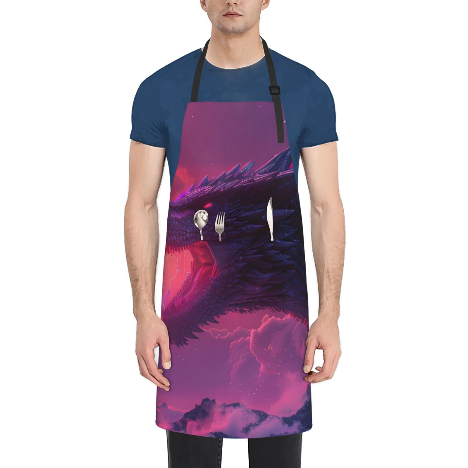 Lsque Mystical Dragon Under Moon Waterproof Apron Chef Aprons for Men ...
