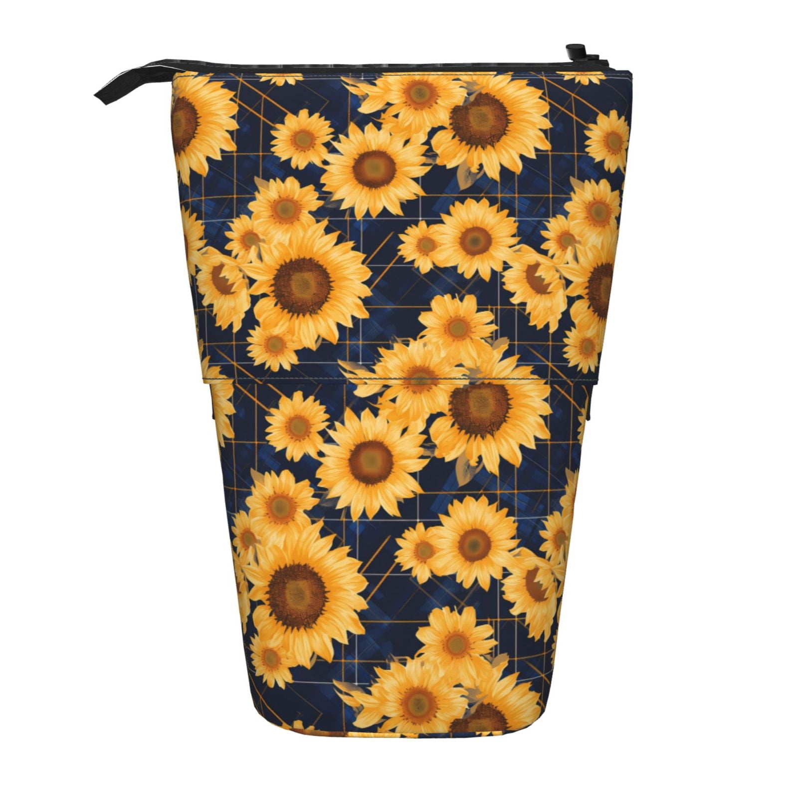 Lsque Navy Blue Plaid Sunflower Pattern Telescopic Pencil Bag Pen ...