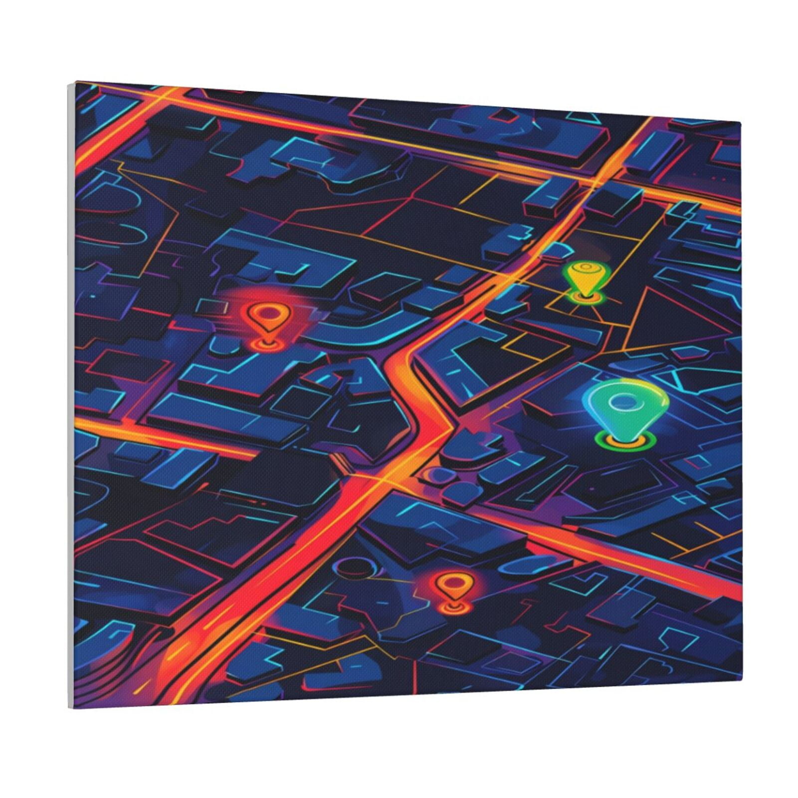Lsque Neon City Map Print Wall Art – Decorative Picture for Living Room ...