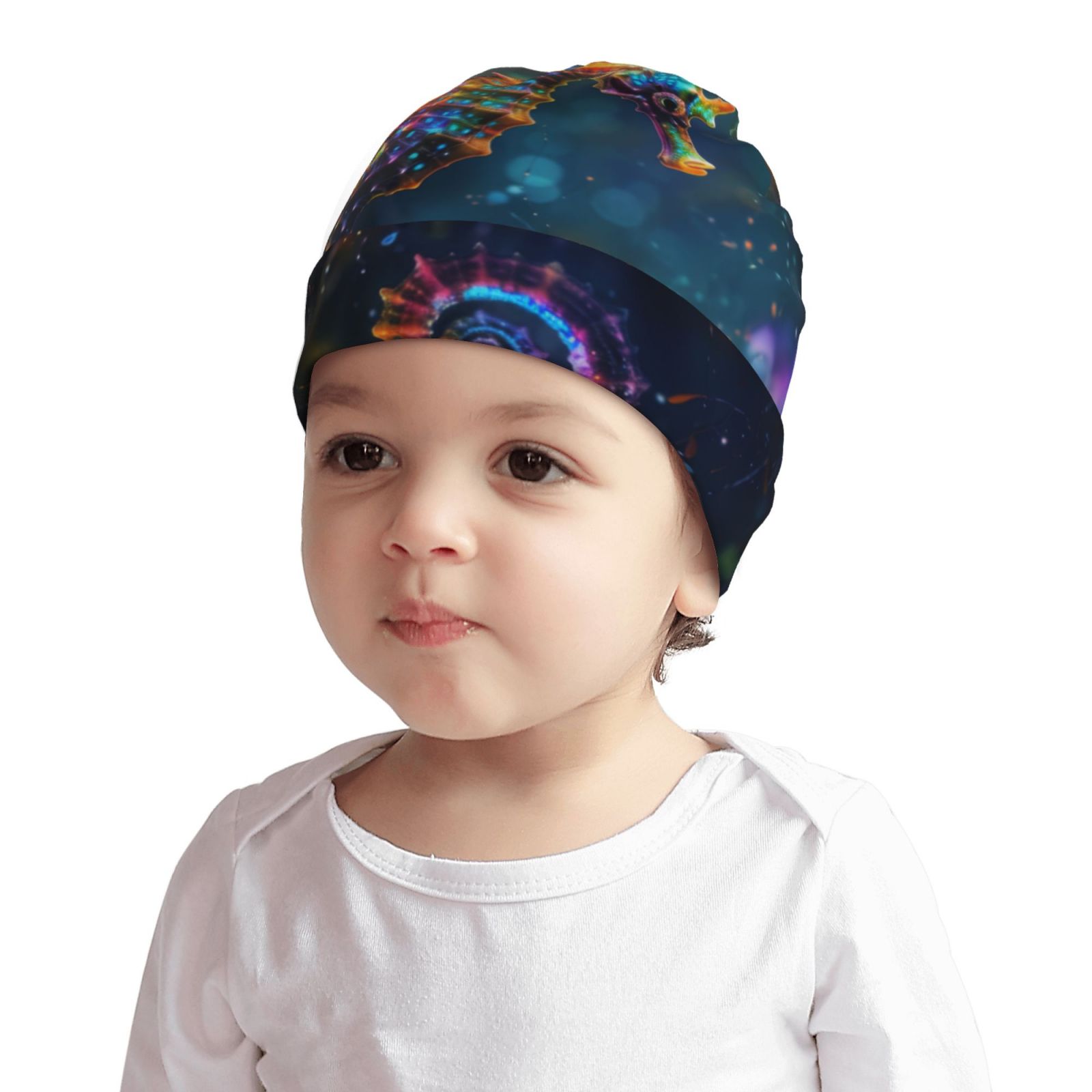 Lsque Neon Seahorse Underwater Realm Pattern Baby Beanie Hats for ...