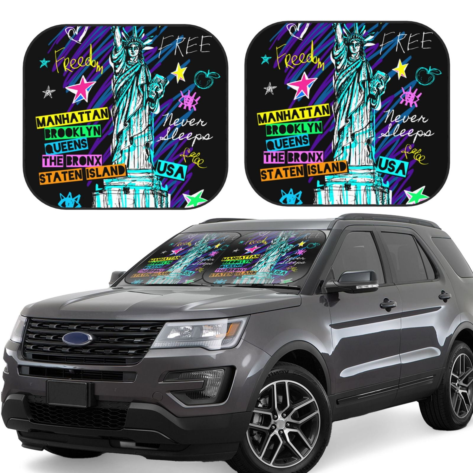 Lsque New York City 2 PCS Windshield Sun Shade | CarFoldable Window ...