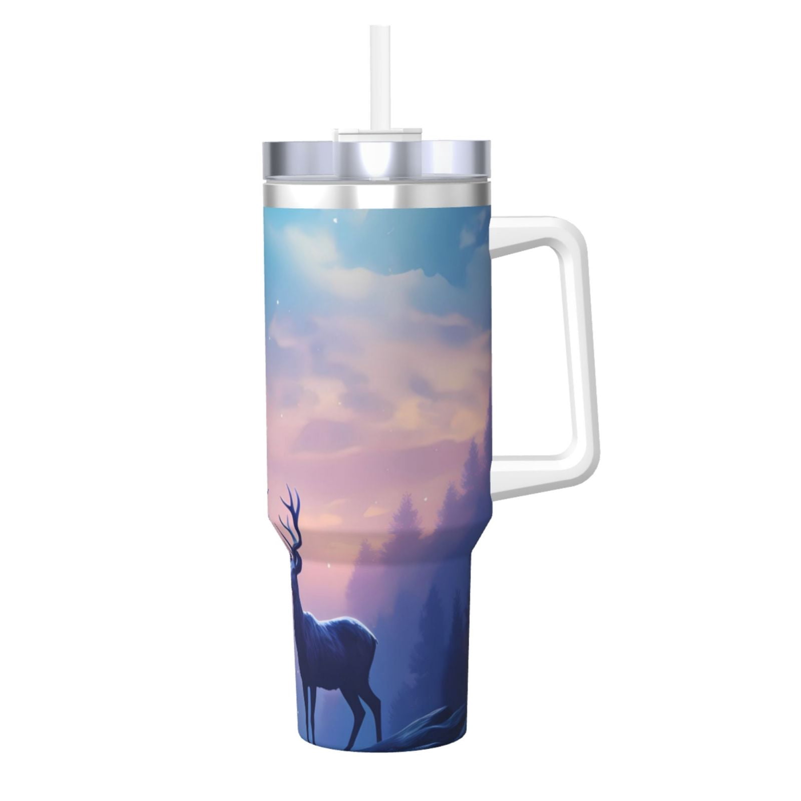 Lsque Night Sky Elk Pattern 40 OZ Ice Bully Cup with Handle and Straw ...