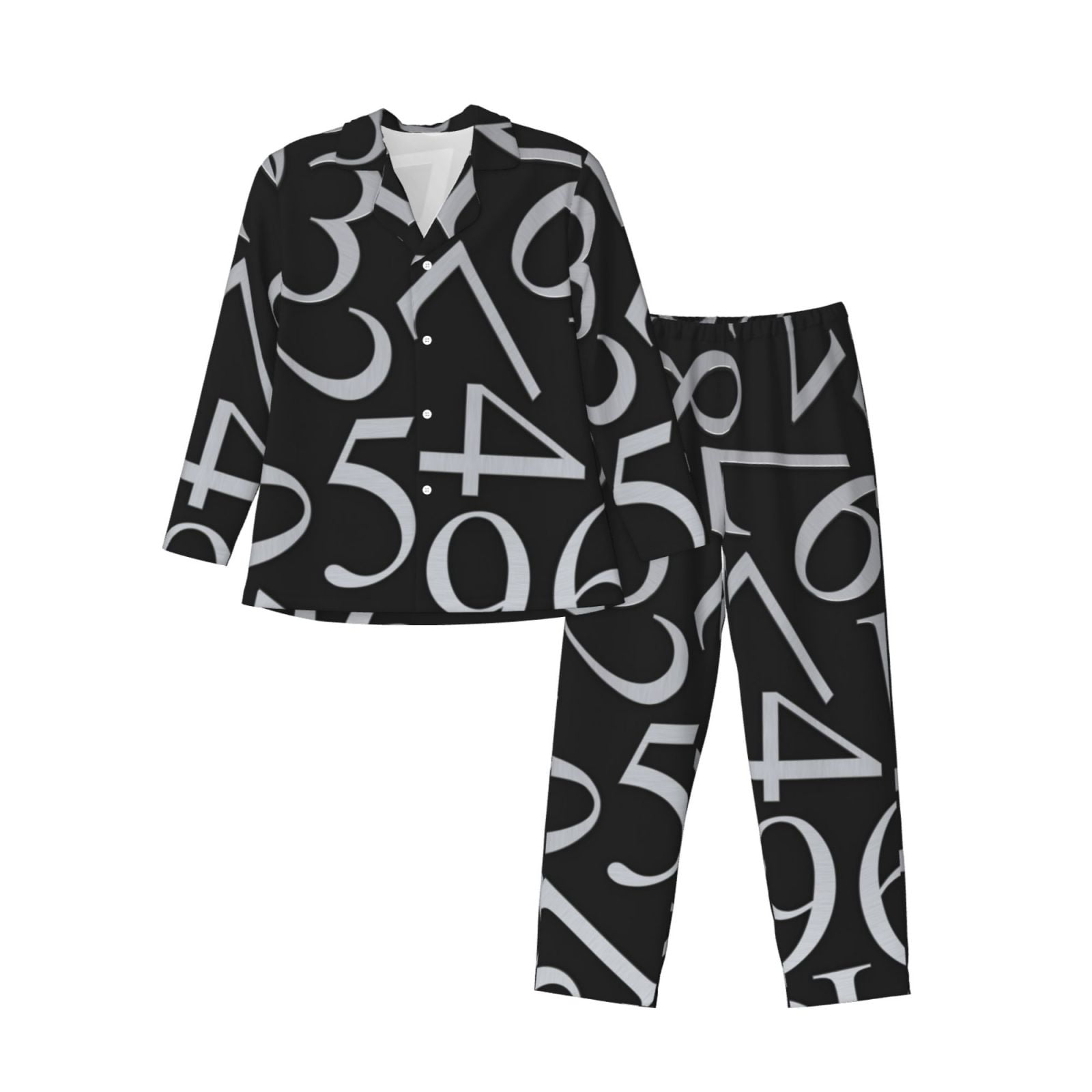 Lsque Numbers Pattern Long Sleeve Pajama Set for Men - Soft 2-Piece ...