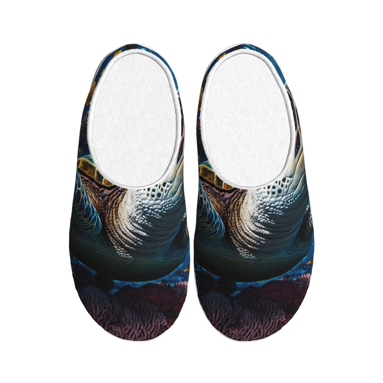 Lsque Ocean Coral Turtle Pattern Womens Comfort Cotton on Scuff With ...