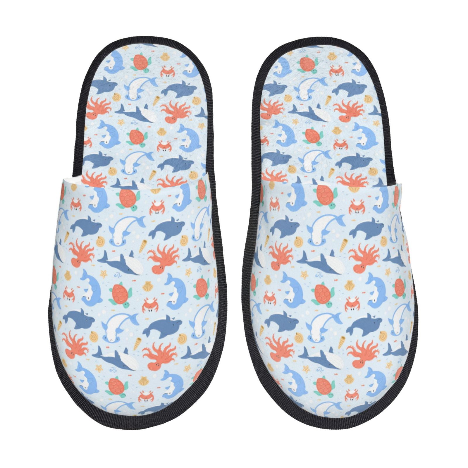 Lsque Ocean animals Print Fuzzy Slippers Fuzzy Soft House Slippers ...