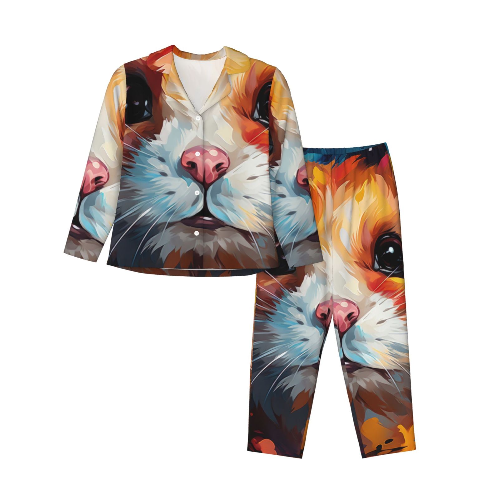 Lsque Oil Painting Colorful Hamster Pattern Long Sleeve Pajama Set for ...