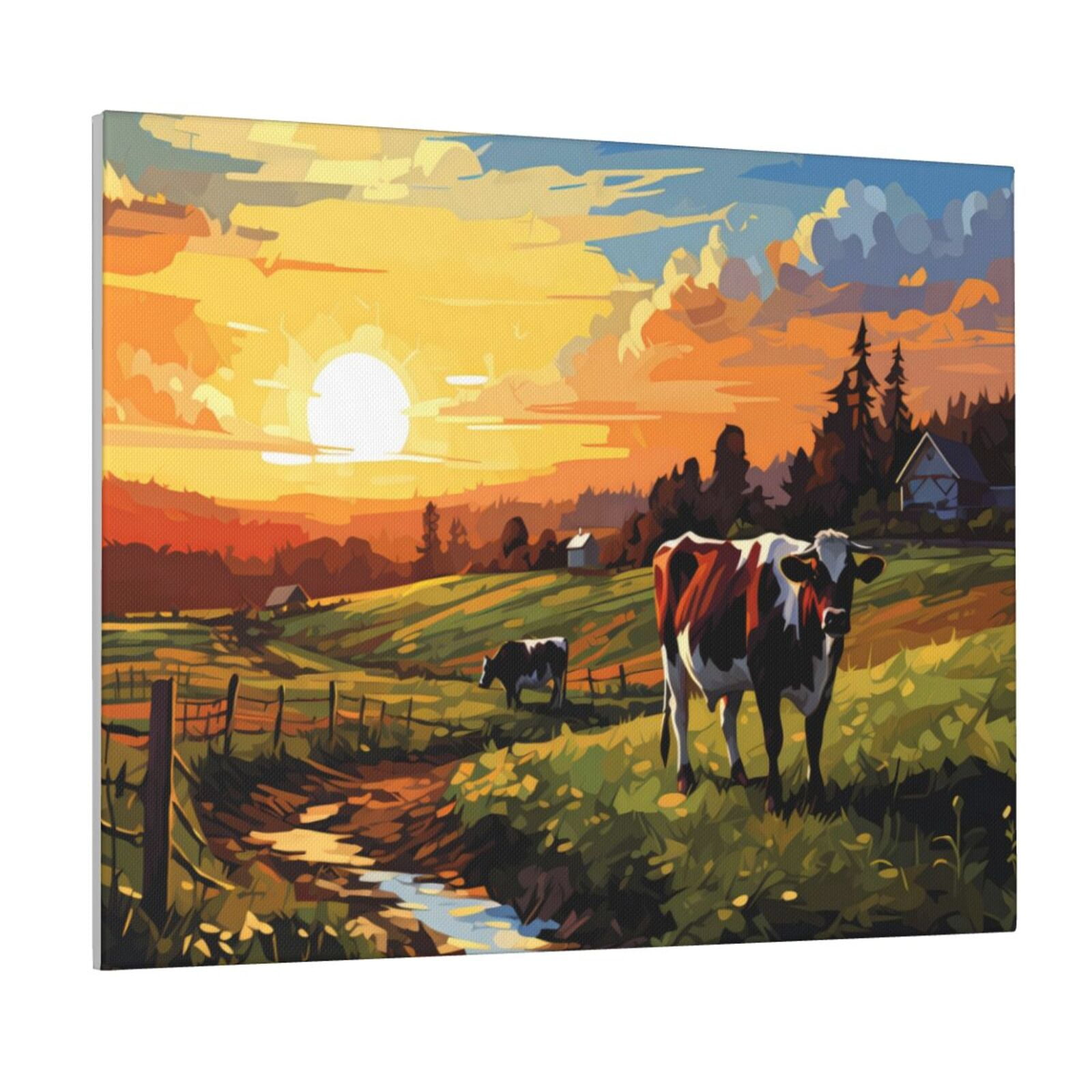 Lsque Oil Painting Style Pasture Cow Print Wall Art – Decorative ...