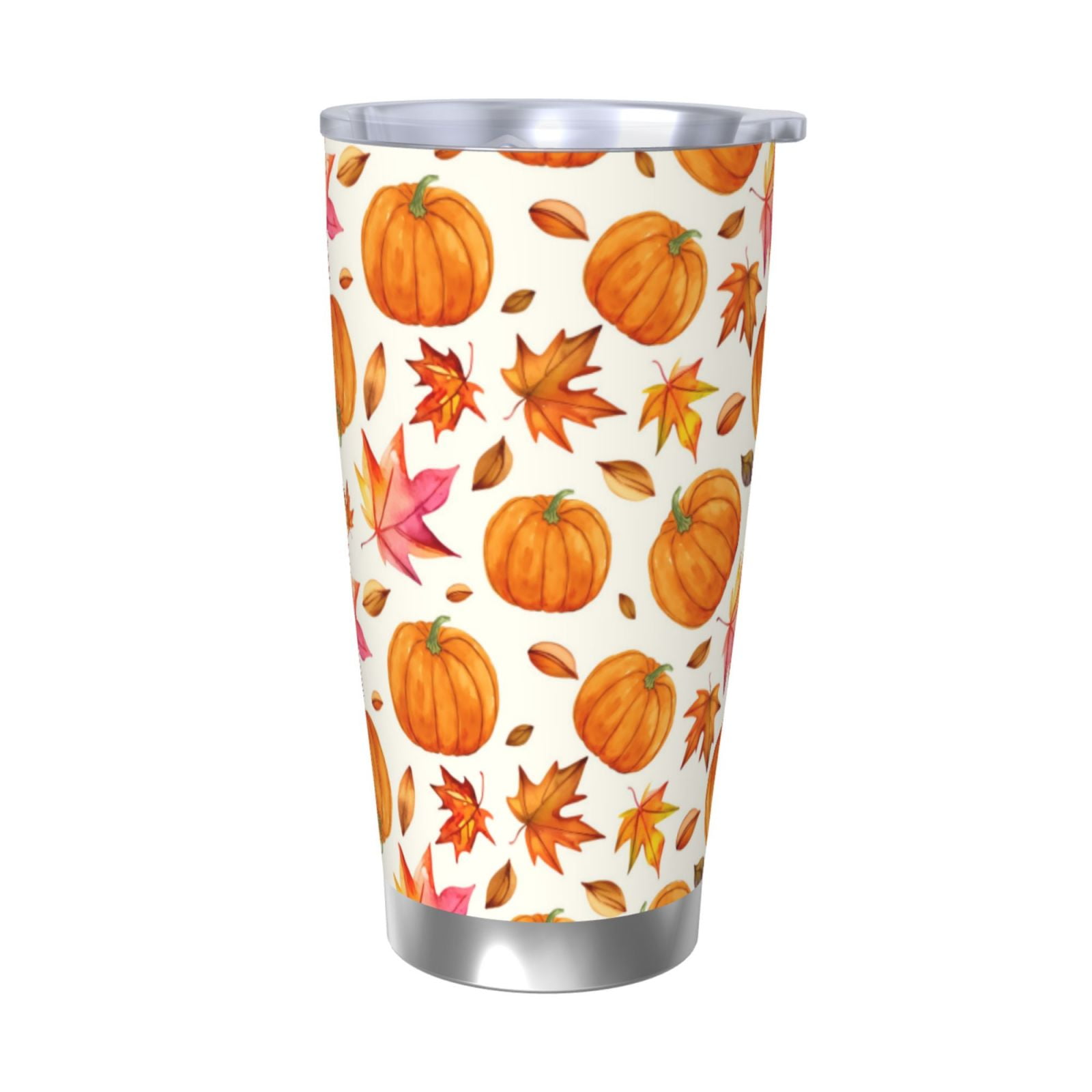 Lsque Orange Autumn Leaves Pattern 20oz Car Cup with Lid and Straw ...