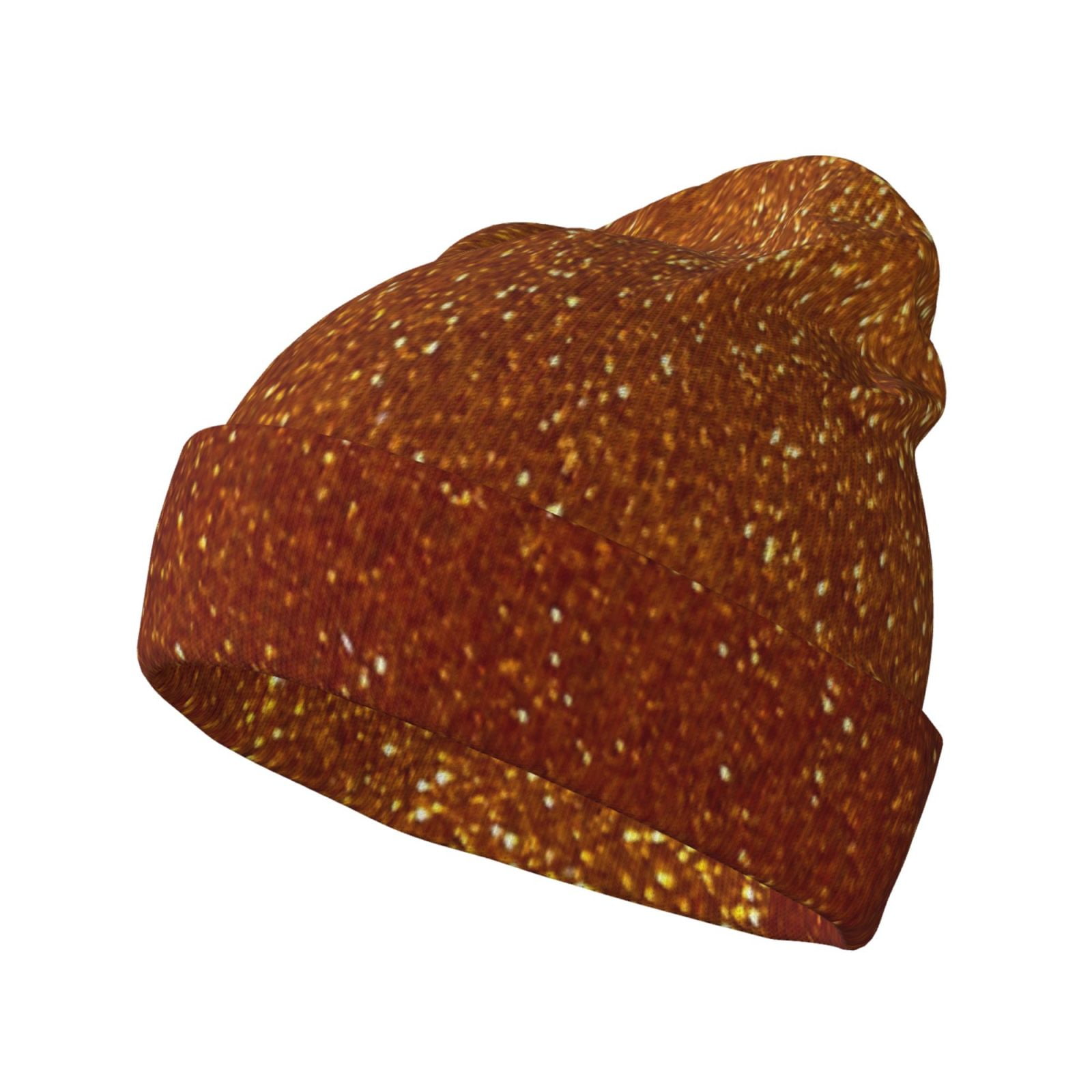 Lsque Orange Glitter Pattern Knitted Beanie, Unisex Winter Hat, Knit ...
