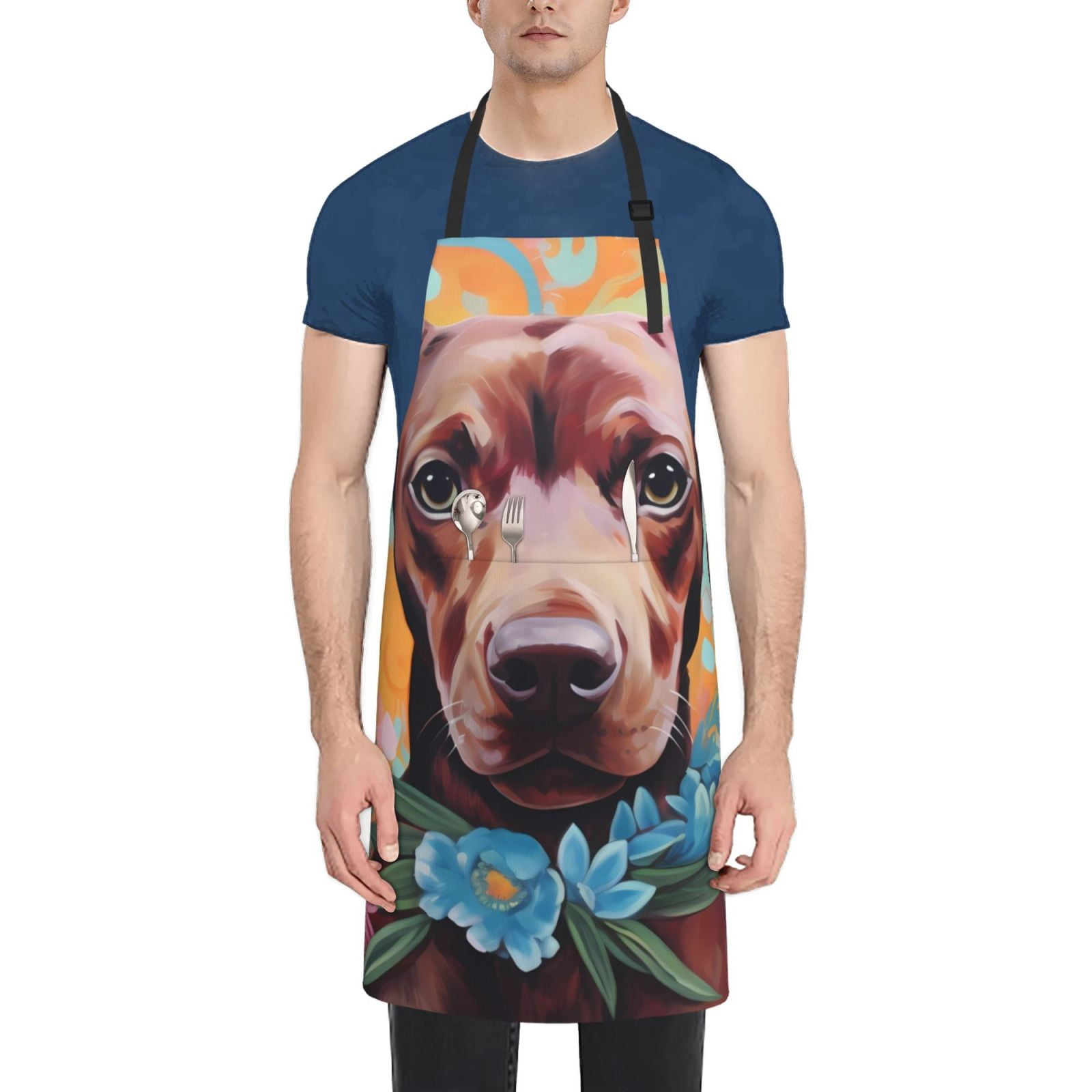 Lsque Painted Flower Puppy Waterproof Apron Chef Aprons for Men Heavy ...