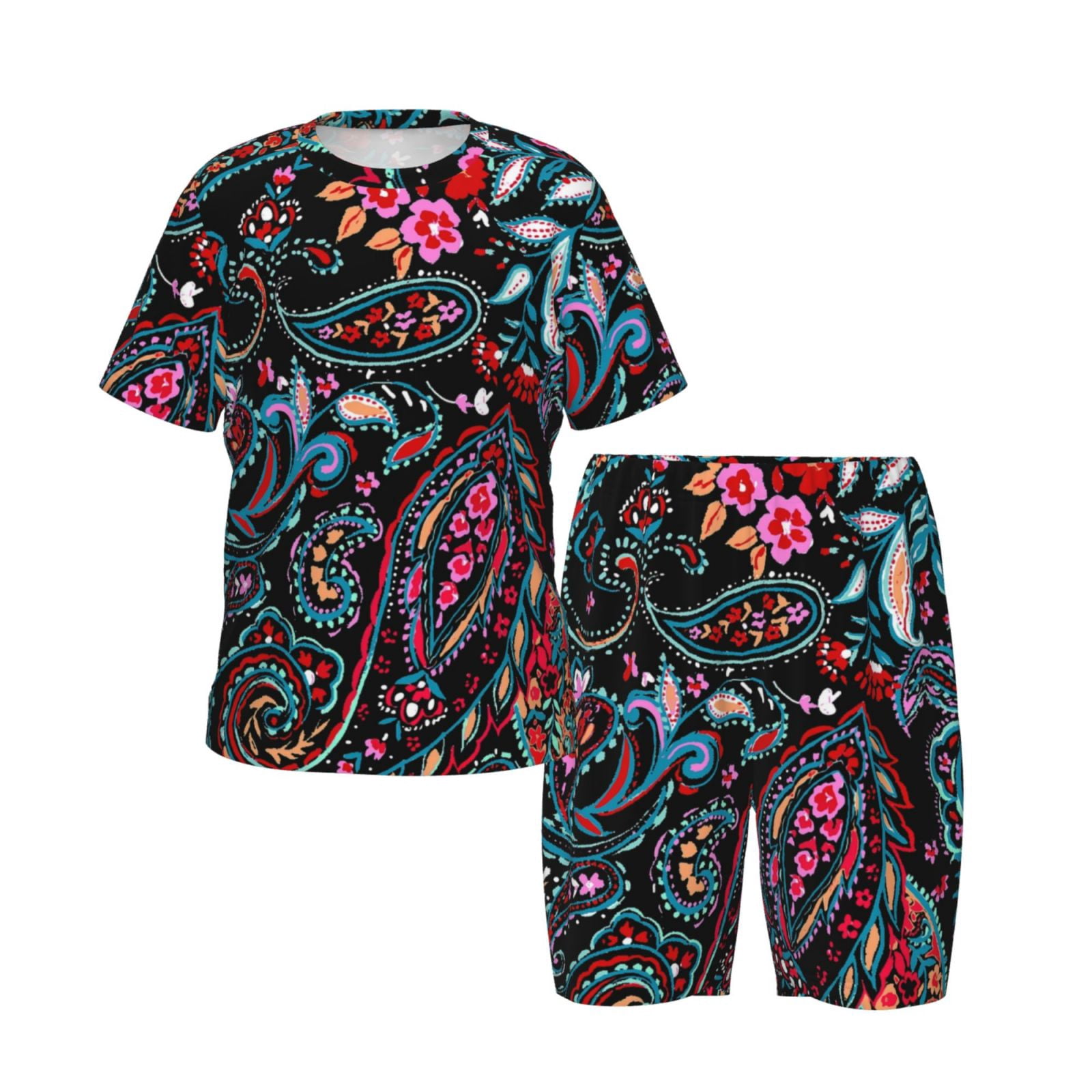 Lsque Paisley Pattern Girls' Sleeve Top and Shorts Snug Fit Cotton 2 ...