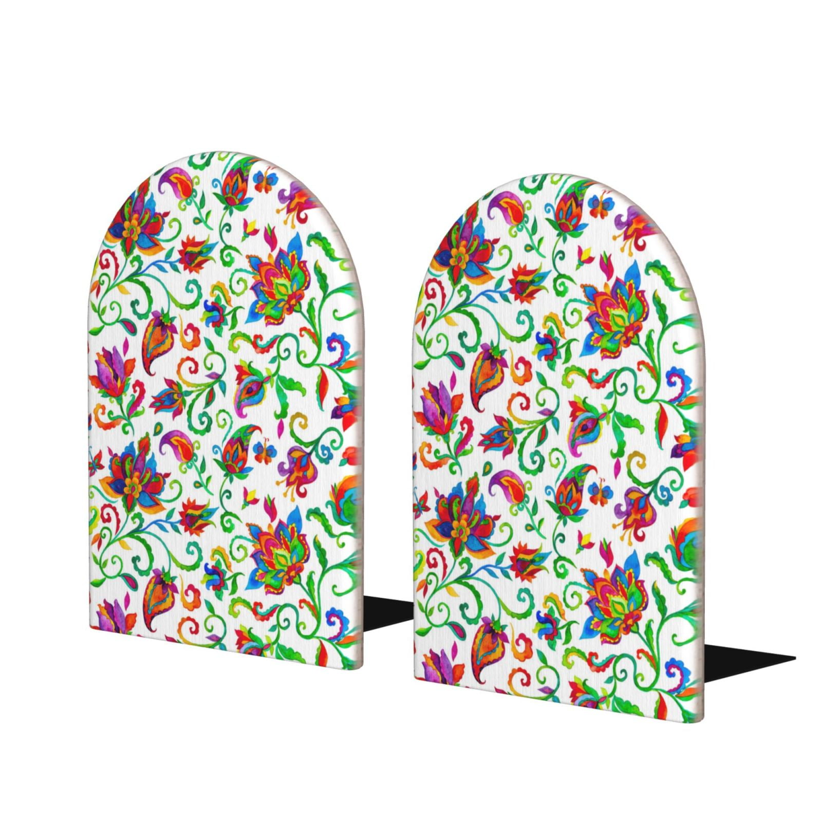 Lsque Paisley Printed Wood Bookends,Non-Skid Bookend for Shelves,Heavy ...
