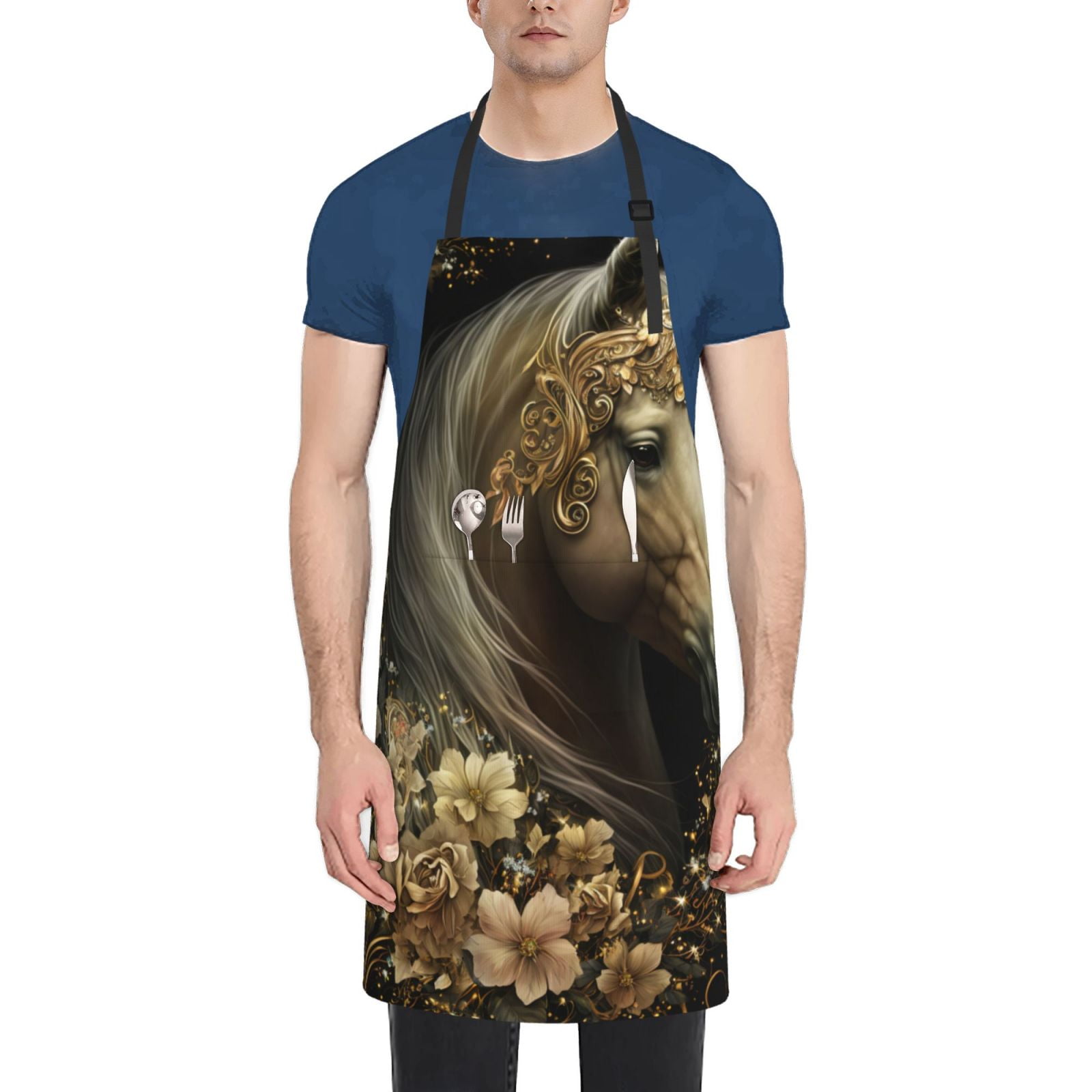 Lsque Palatial Gold Pattern Horse Waterproof Apron Chef Aprons for Men ...