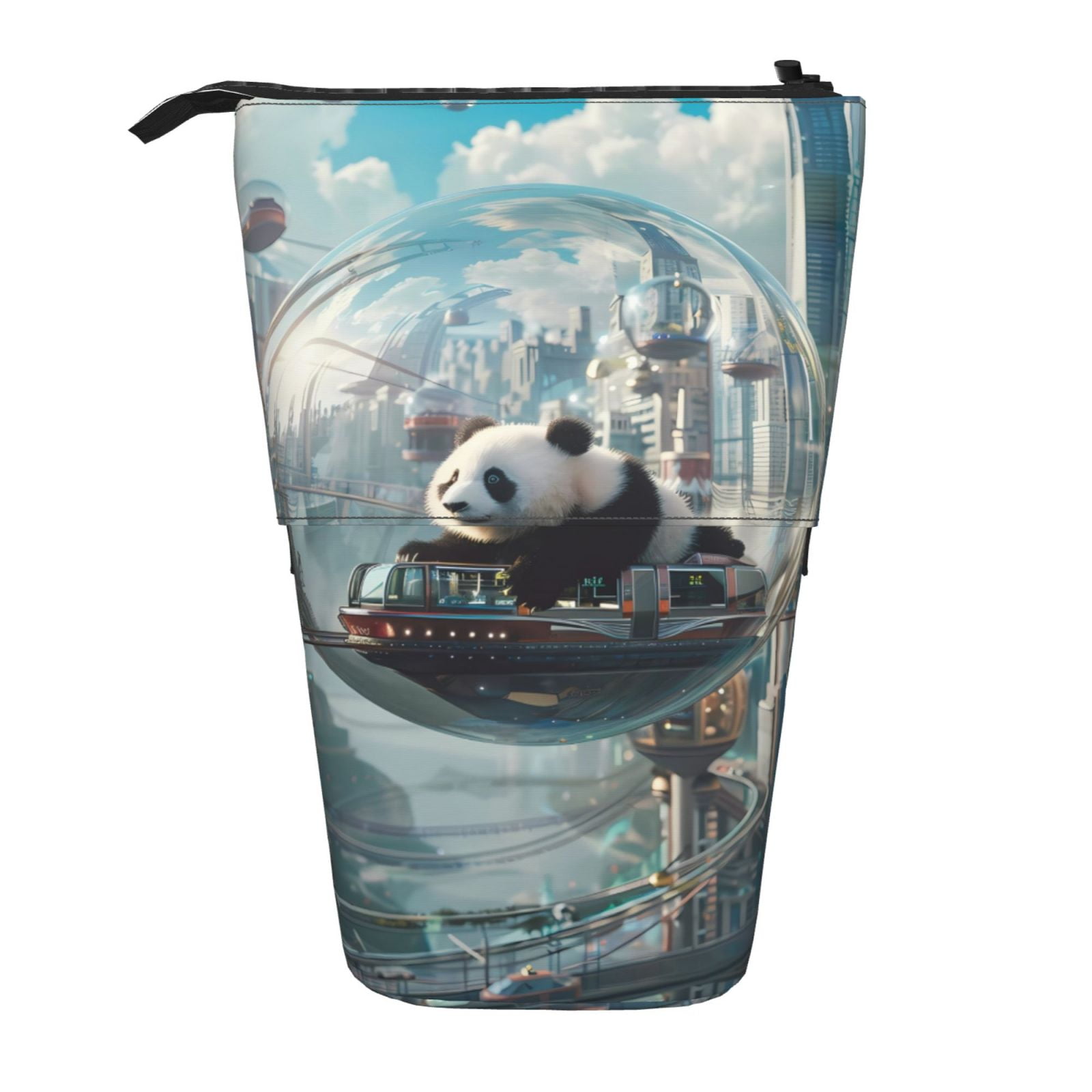 Lsque Panda In Futuristic City Pattern Telescopic Pencil Bag Pen Holder ...