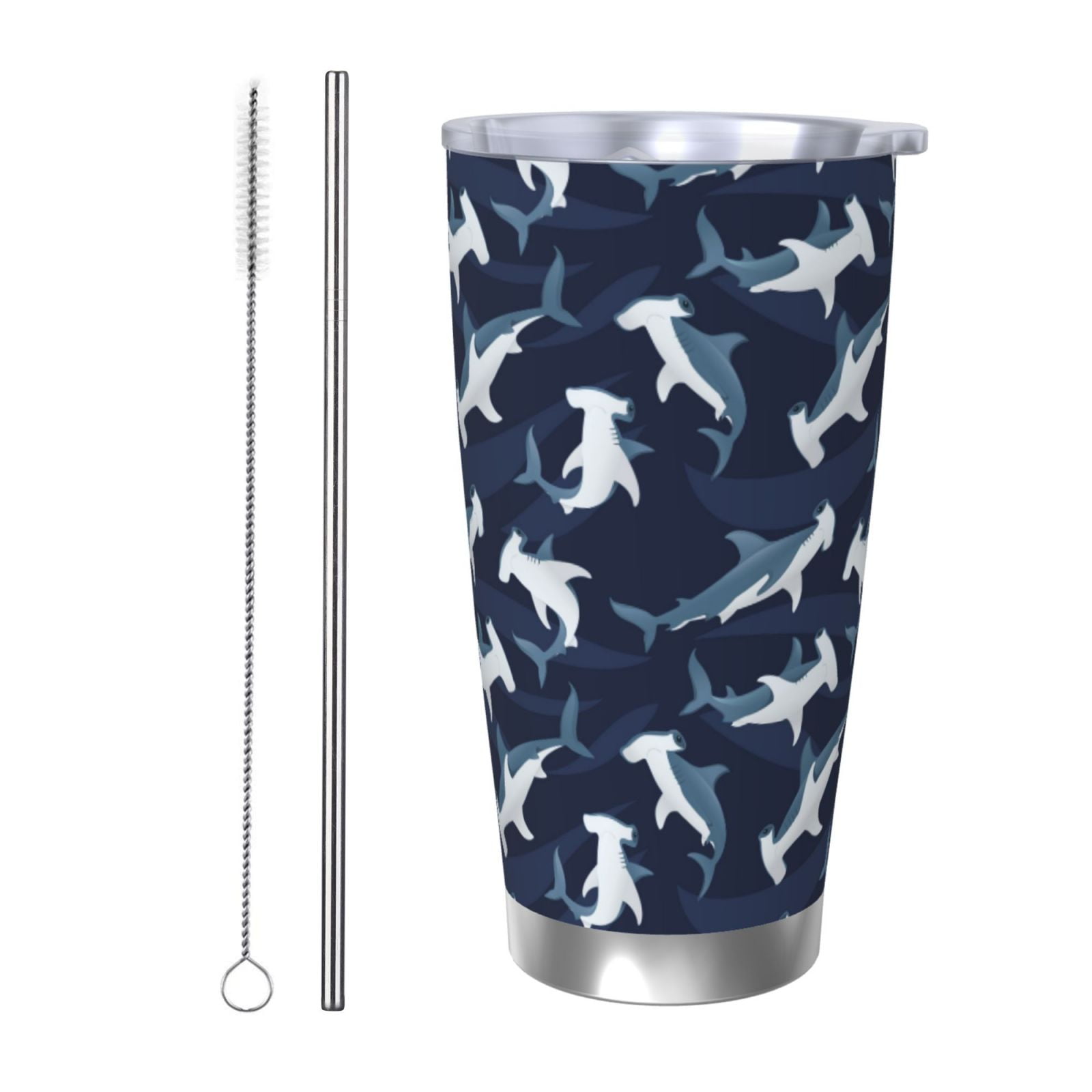 Lsque Party Shark Cute Pattern 20oz Car Cup with Lid and Straw ...