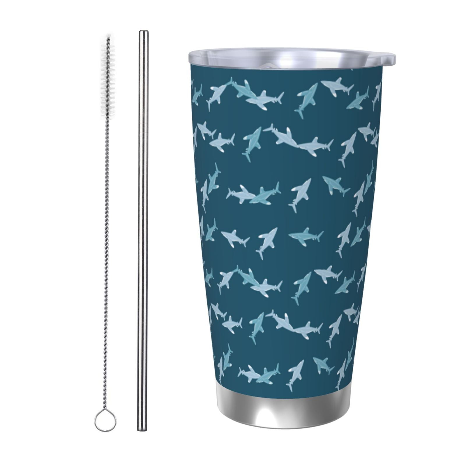 Lsque Party Shark Cute Pattern 20oz Car Cup with Lid and Straw ...
