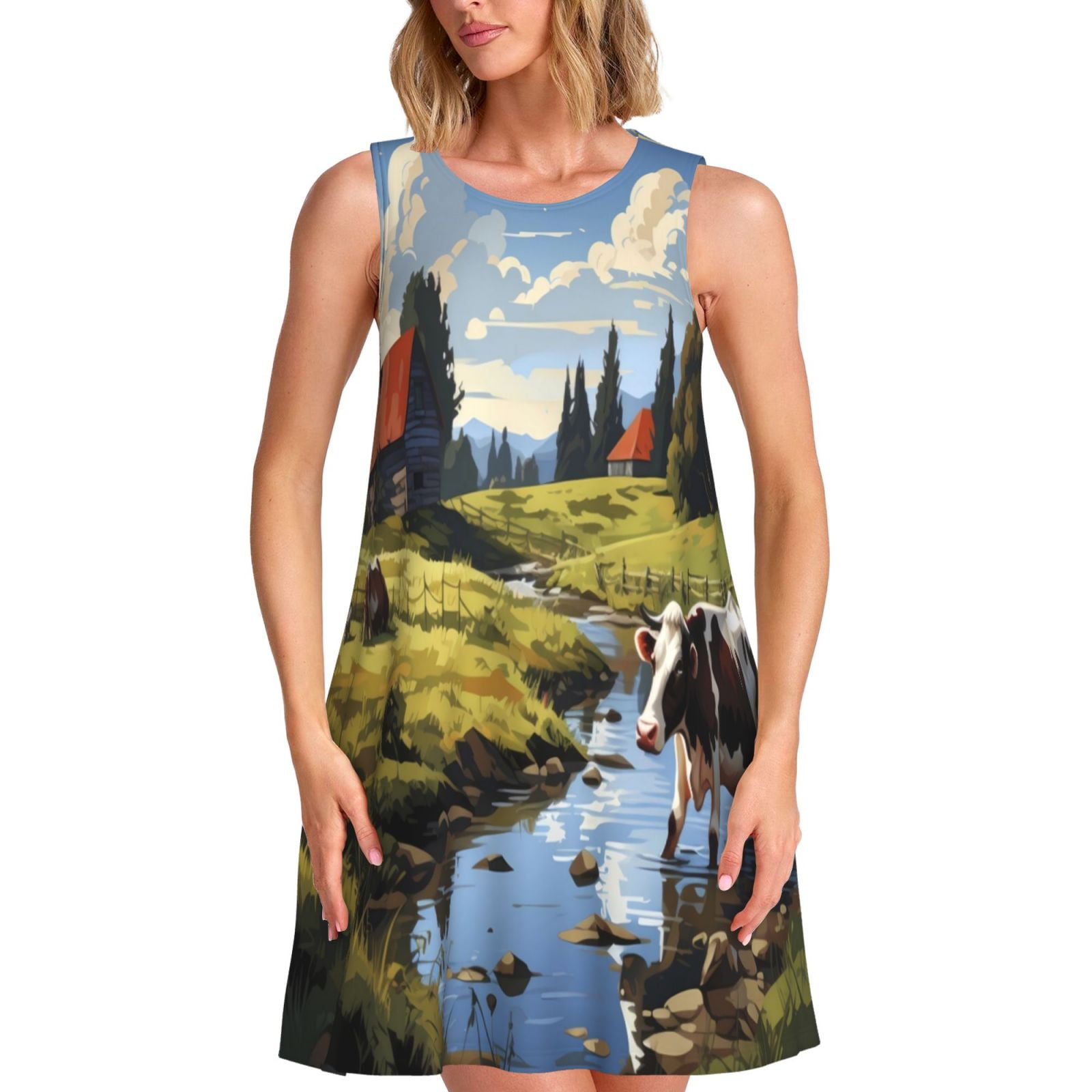 Lsque Pasture Cow A Pattern Summer Dresses for Women – Sleeveless T ...
