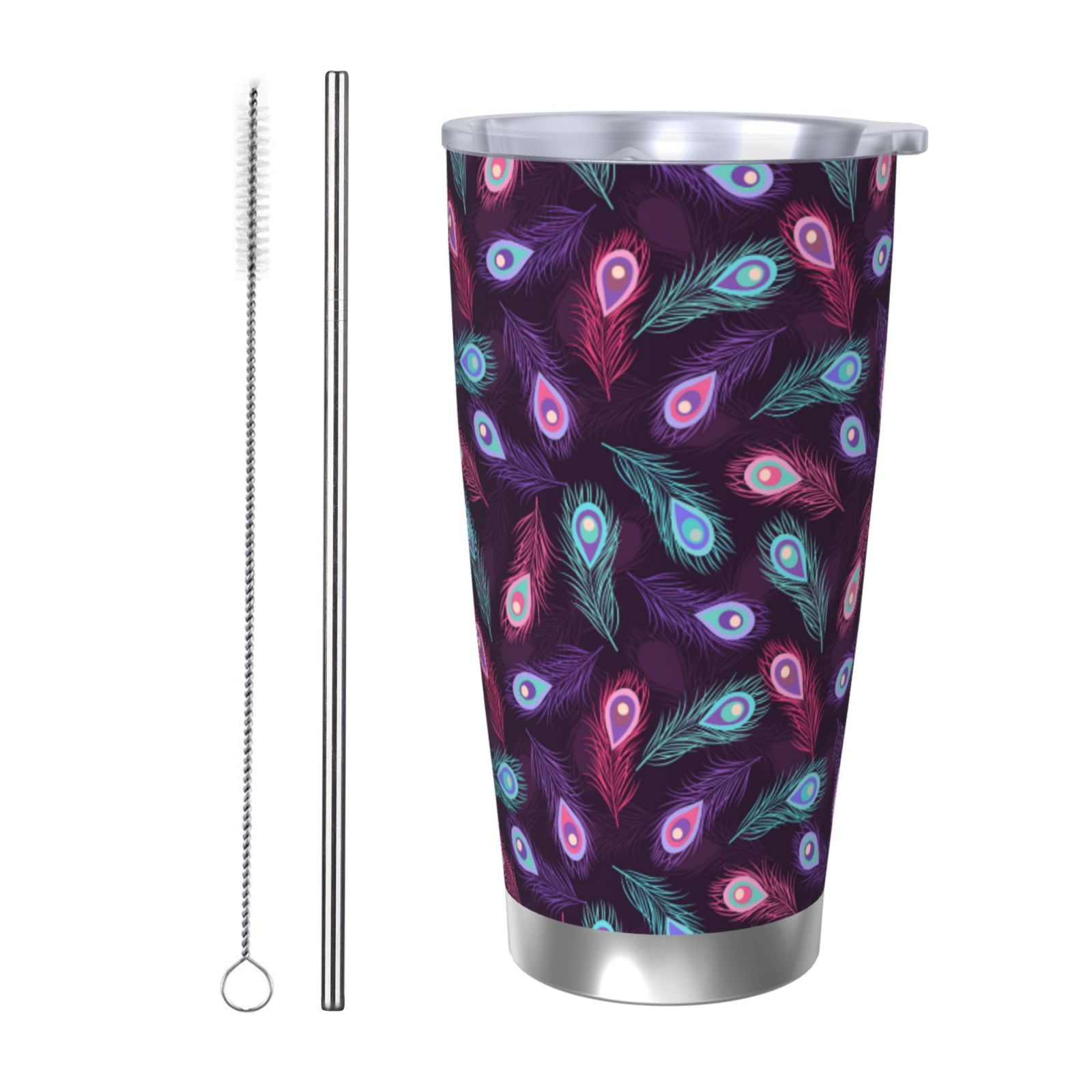 Lsque Peacock Feathers3 Pattern 20oz Car Cup with Lid and Straw ...