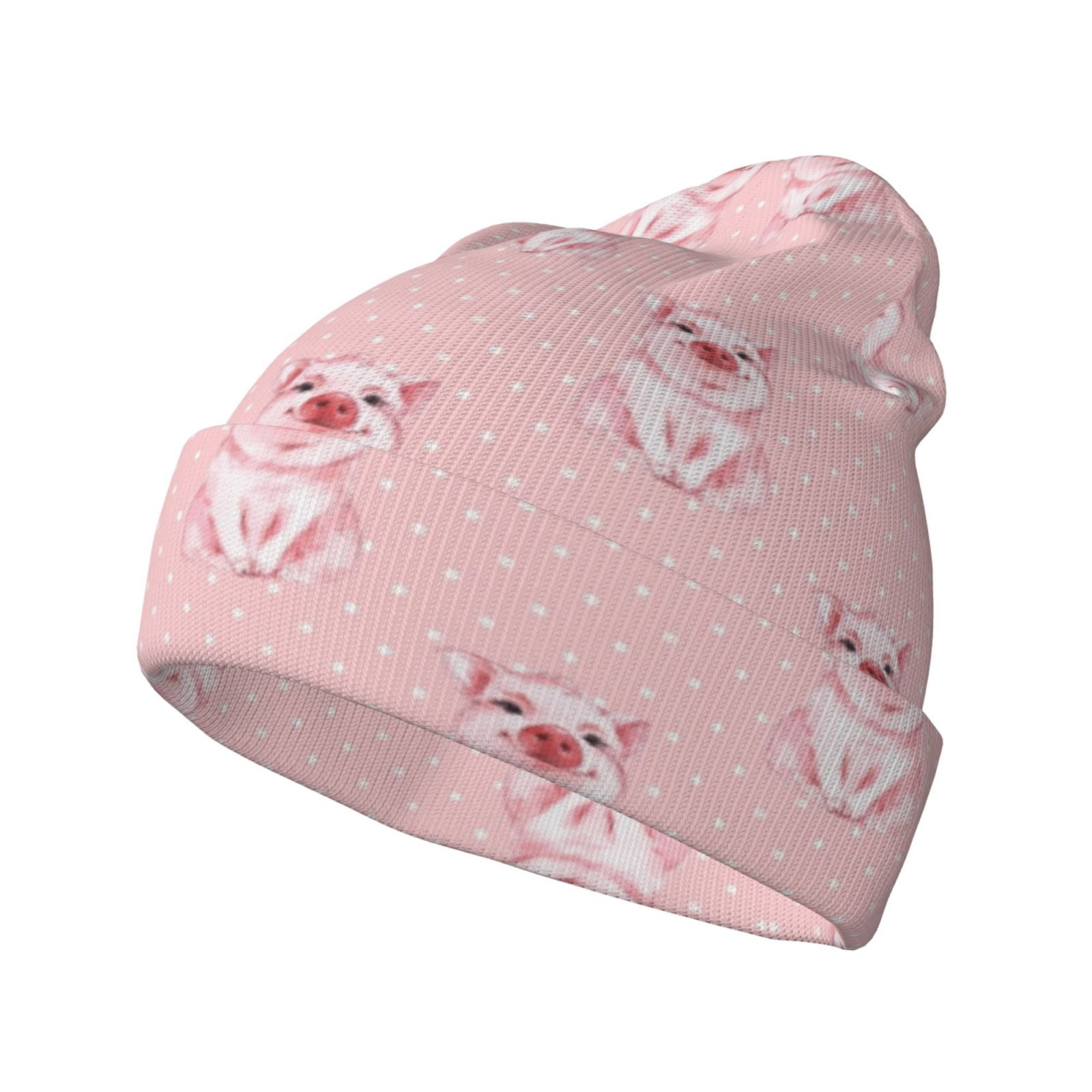 Lsque Pig Polka Dot Pattern Knitted Beanie, Unisex Winter Hat, Knit Hat ...