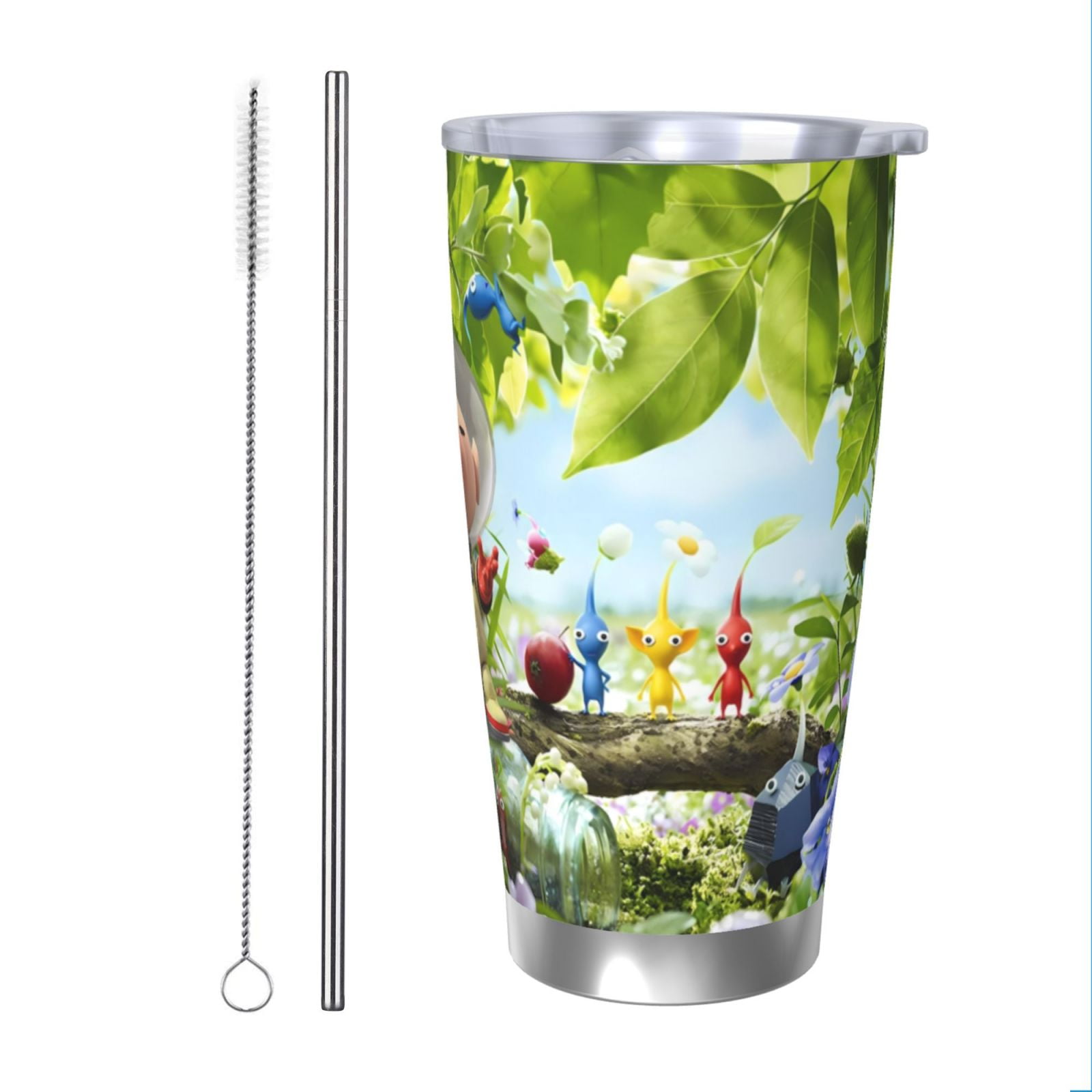 Lsque Pikmin Pattern 20oz Car Cup with Lid and Straw, Insulated Coffee ...