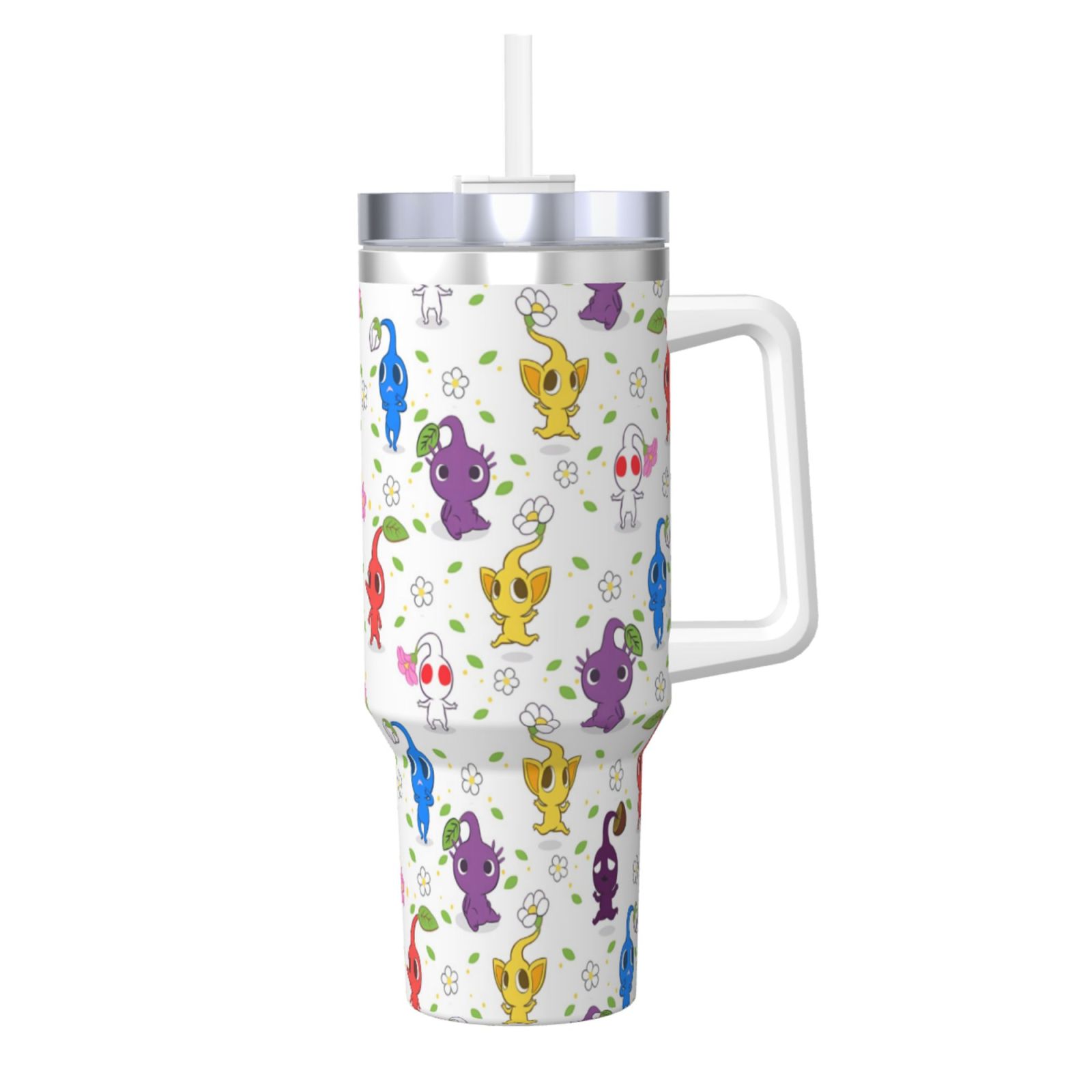 Lsque Pikmin Pattern 40 OZ Ice Bully Cup with Handle and Straw, Double ...