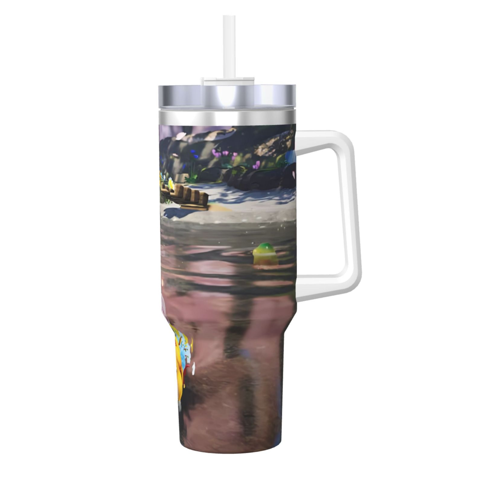 Lsque Pikmin Pattern 40 OZ Ice Bully Cup with Handle and Straw, Double ...