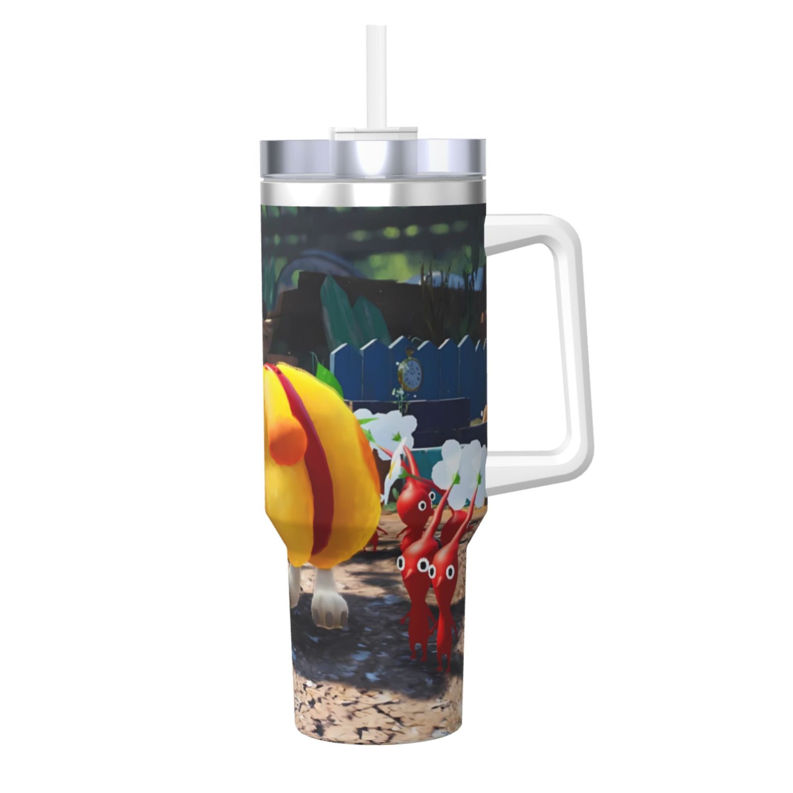 Lsque Pikmin Pattern 40 OZ Ice Bully Cup with Handle and Straw, Double ...