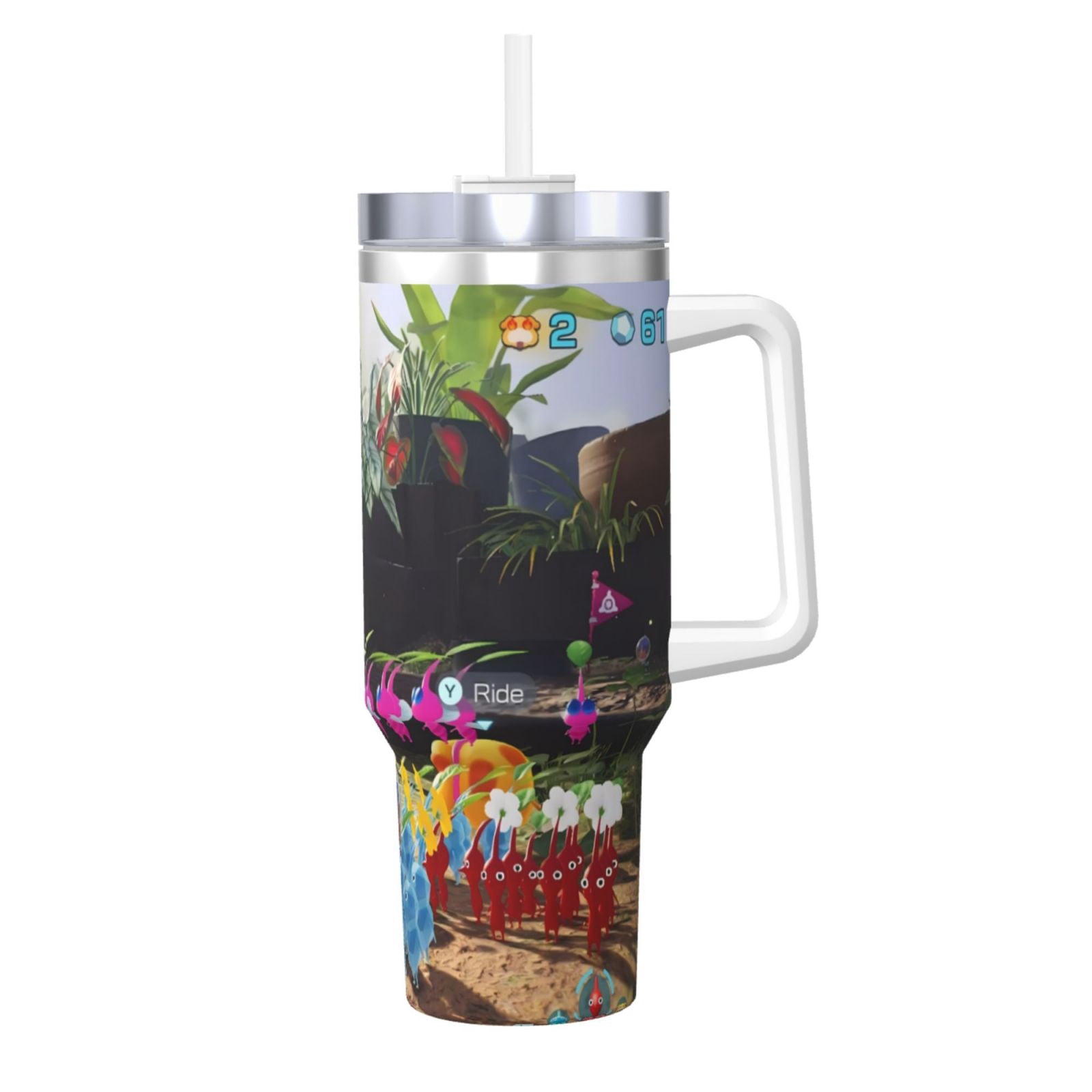 Lsque Pikmin Pattern 40 OZ Ice Bully Cup with Handle and Straw, Double ...