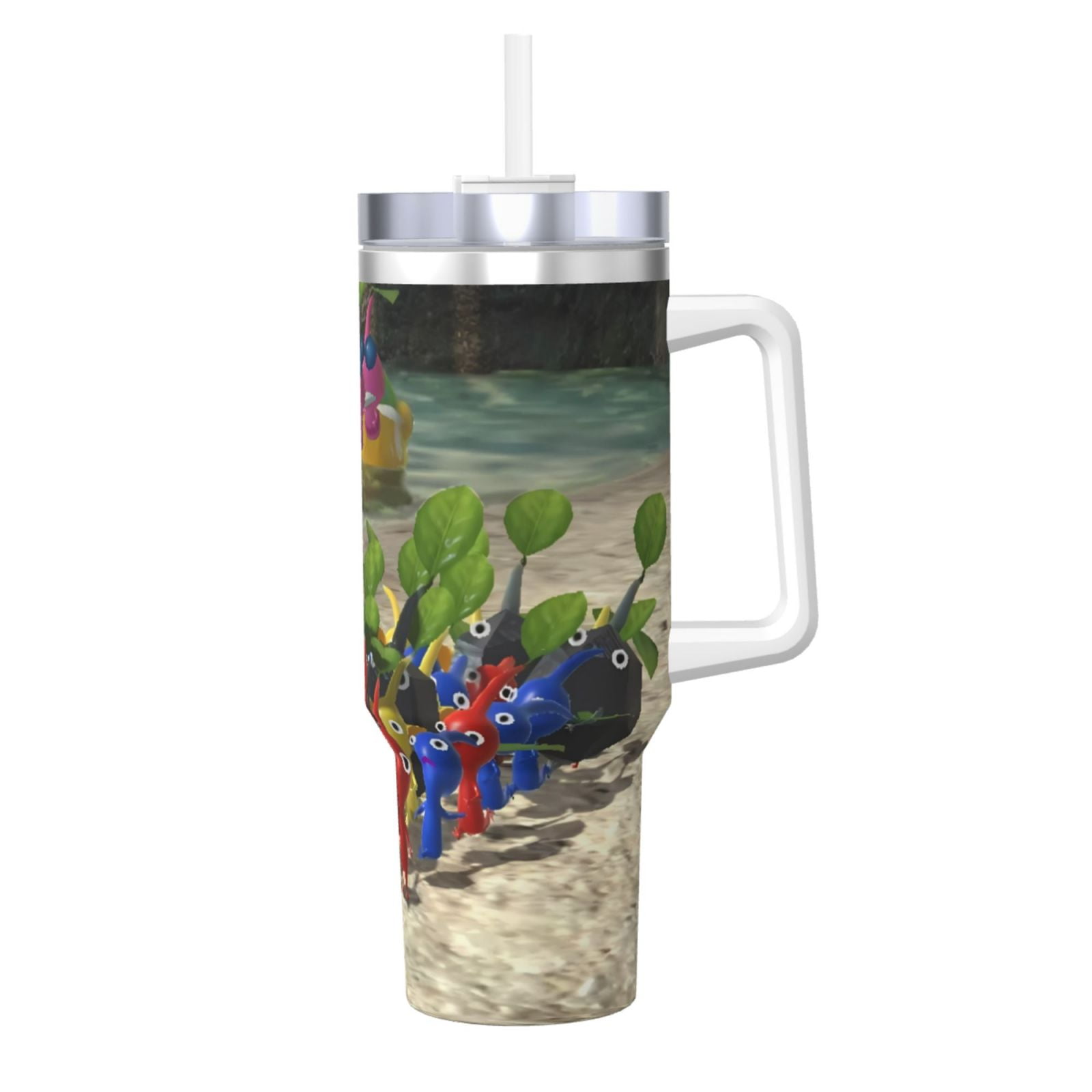 Lsque Pikmin Pattern 40 OZ Ice Bully Cup with Handle and Straw, Double ...