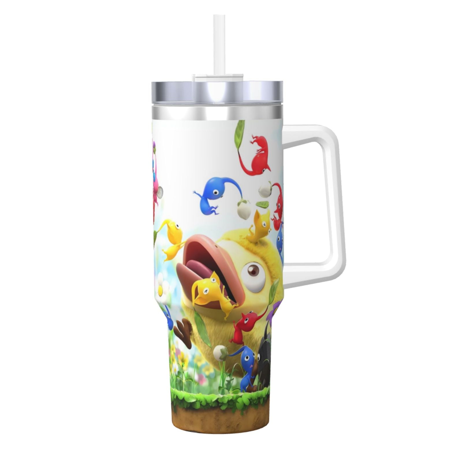 Lsque Pikmin Pattern 40 OZ Ice Bully Cup with Handle and Straw, Double ...