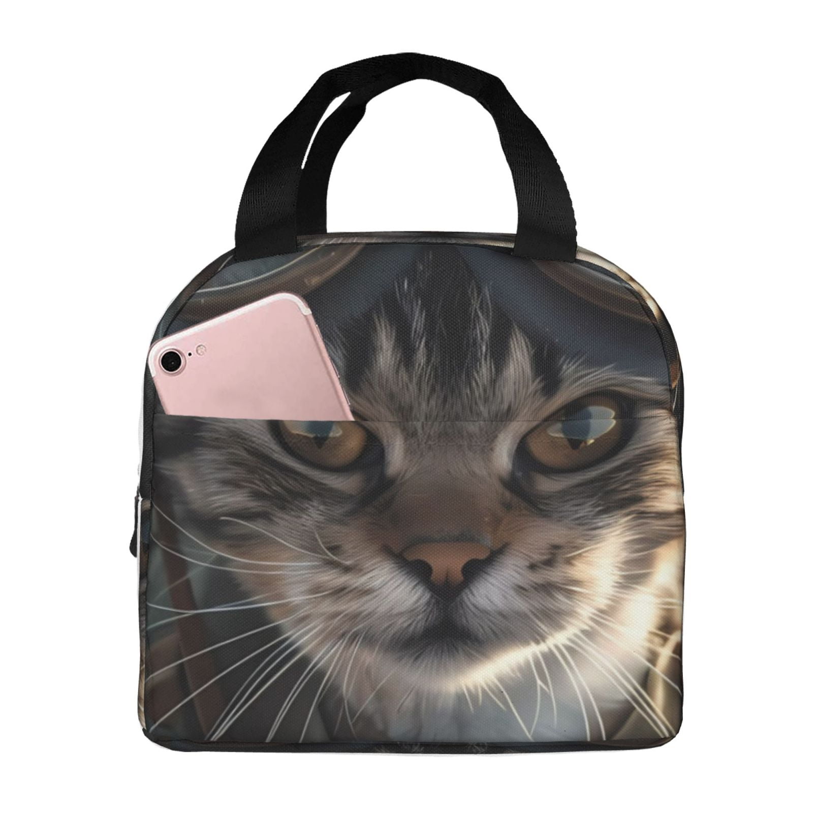 Lsque Pilot Cat In Vintage Plane Pattern Lunch Bag Women/Men Insulated ...