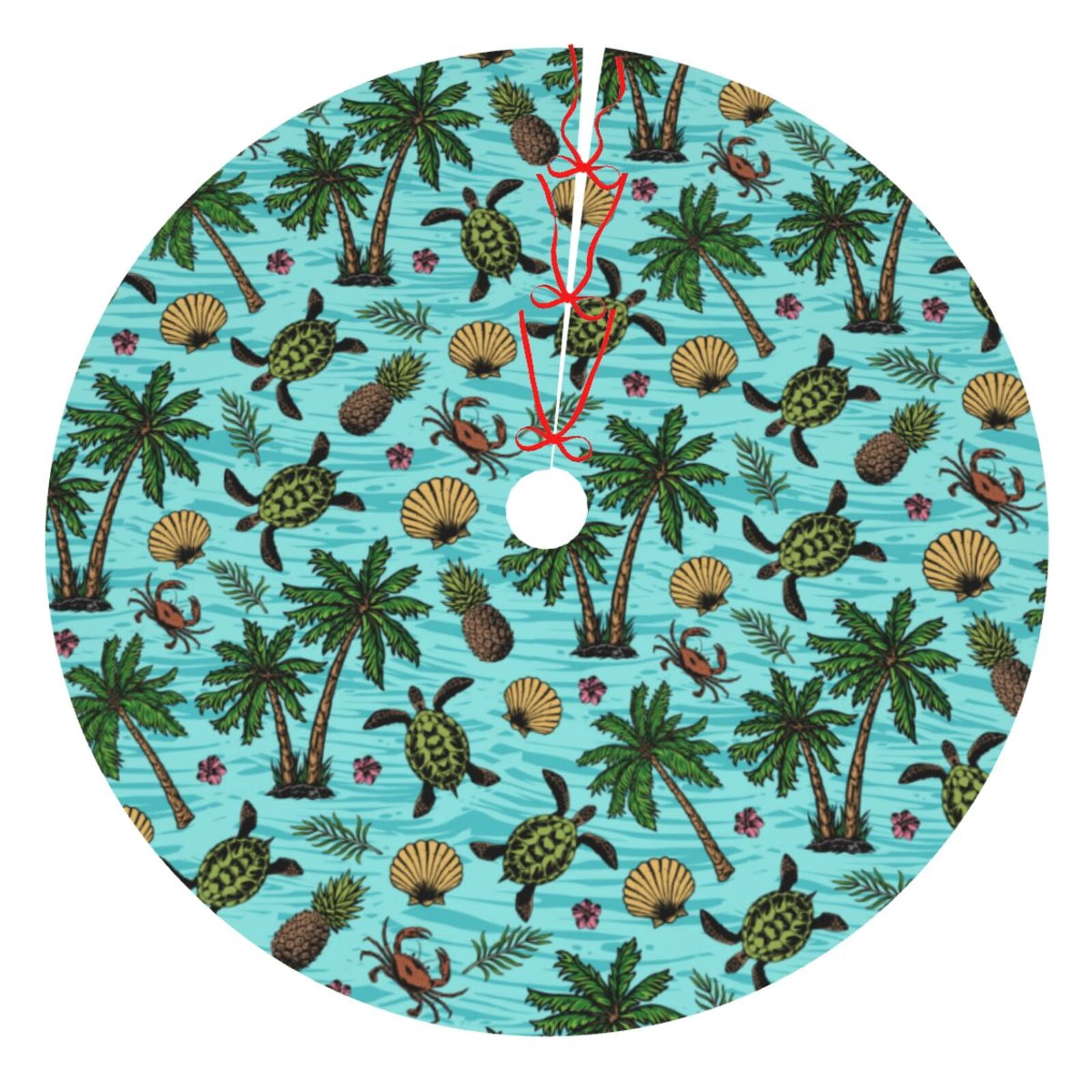 Lsque Pineapple Sea Turtle Print Christmas Tree Skirt, Tree Skirt with ...