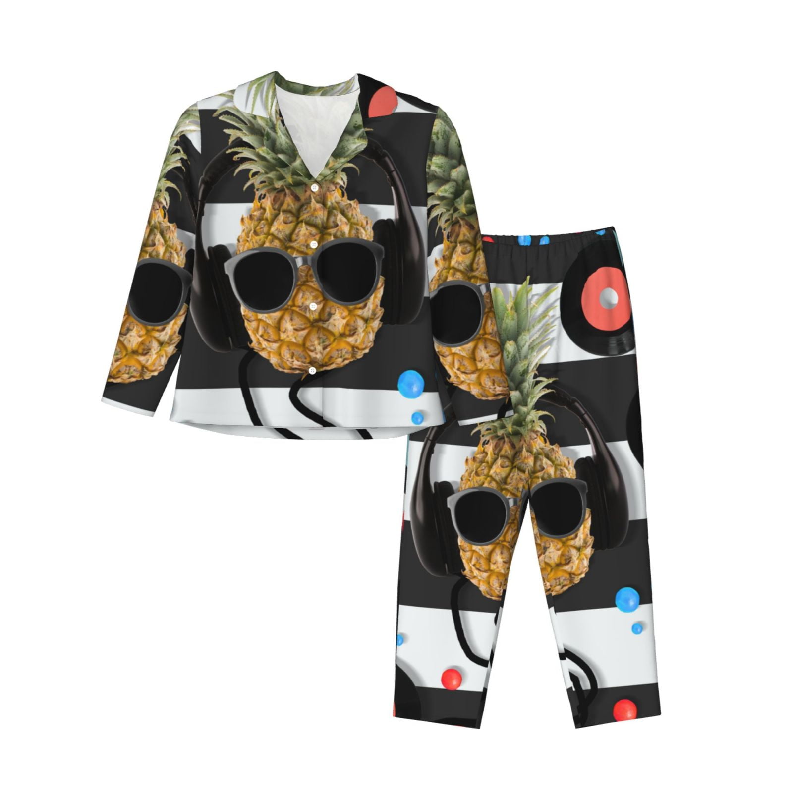 Lsque Pineapple With Black Glasses Pattern Long Sleeve Pajama Set for ...