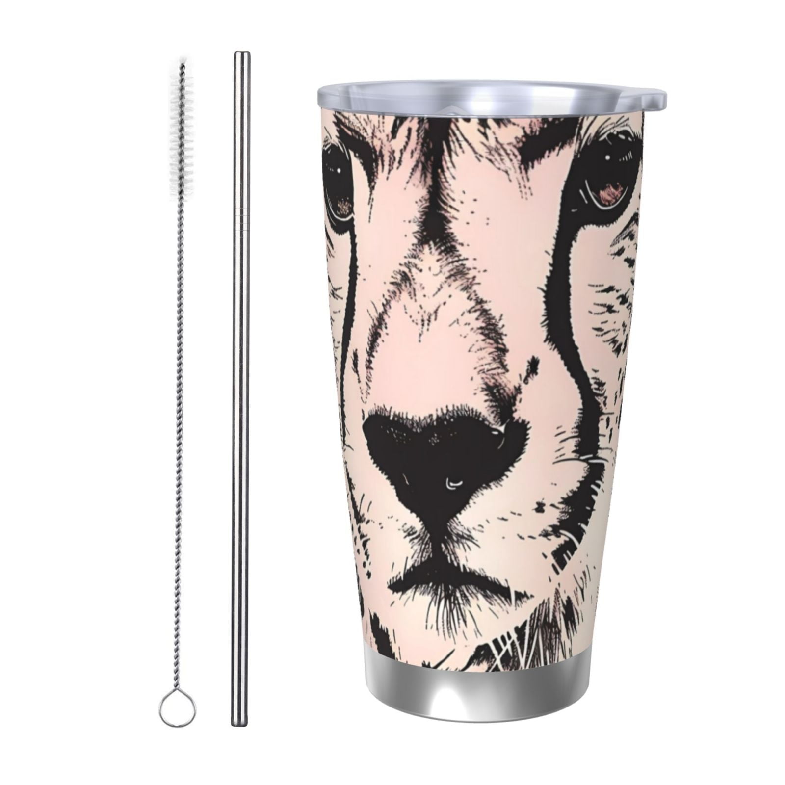Lsque Pink Cheetah Art Pattern 20oz Car Cup with Lid and Straw, Insulated Coffee Cup with Straw ...