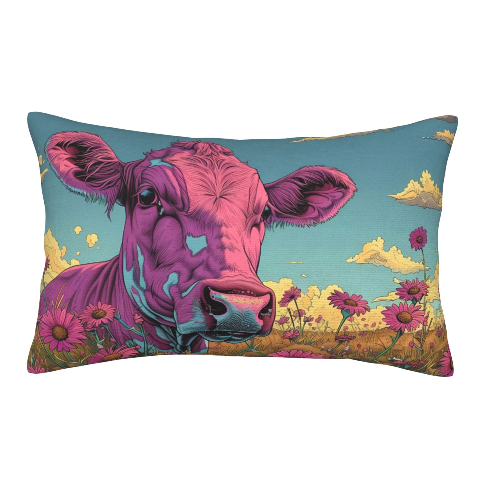 Lsque Pink Cow In Sunflower Field Pattern Pillow Case – Soft & Cozy ...