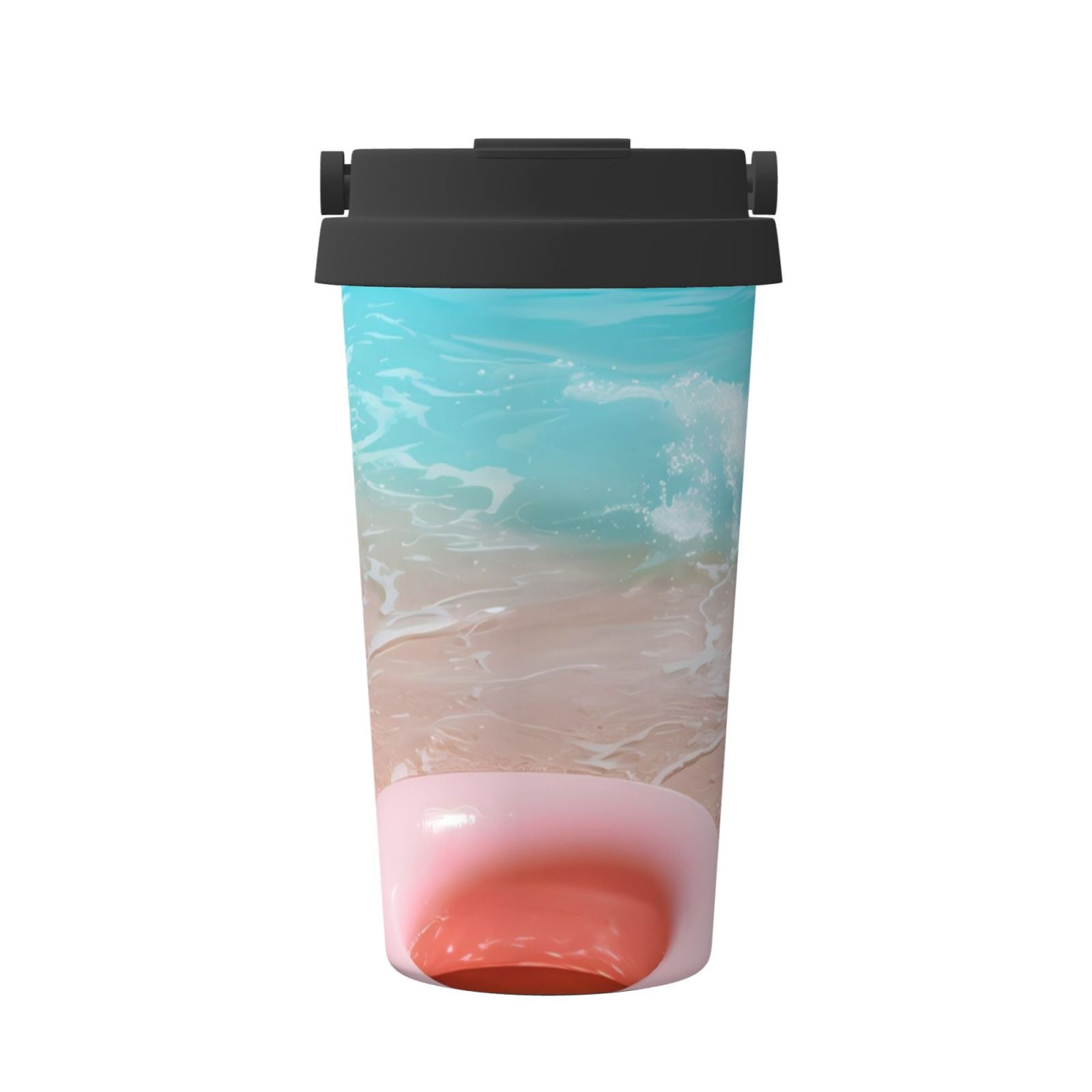 Lsque Pink Float Ring On Beach Pattern Travel Coffee Mug 16oz ...