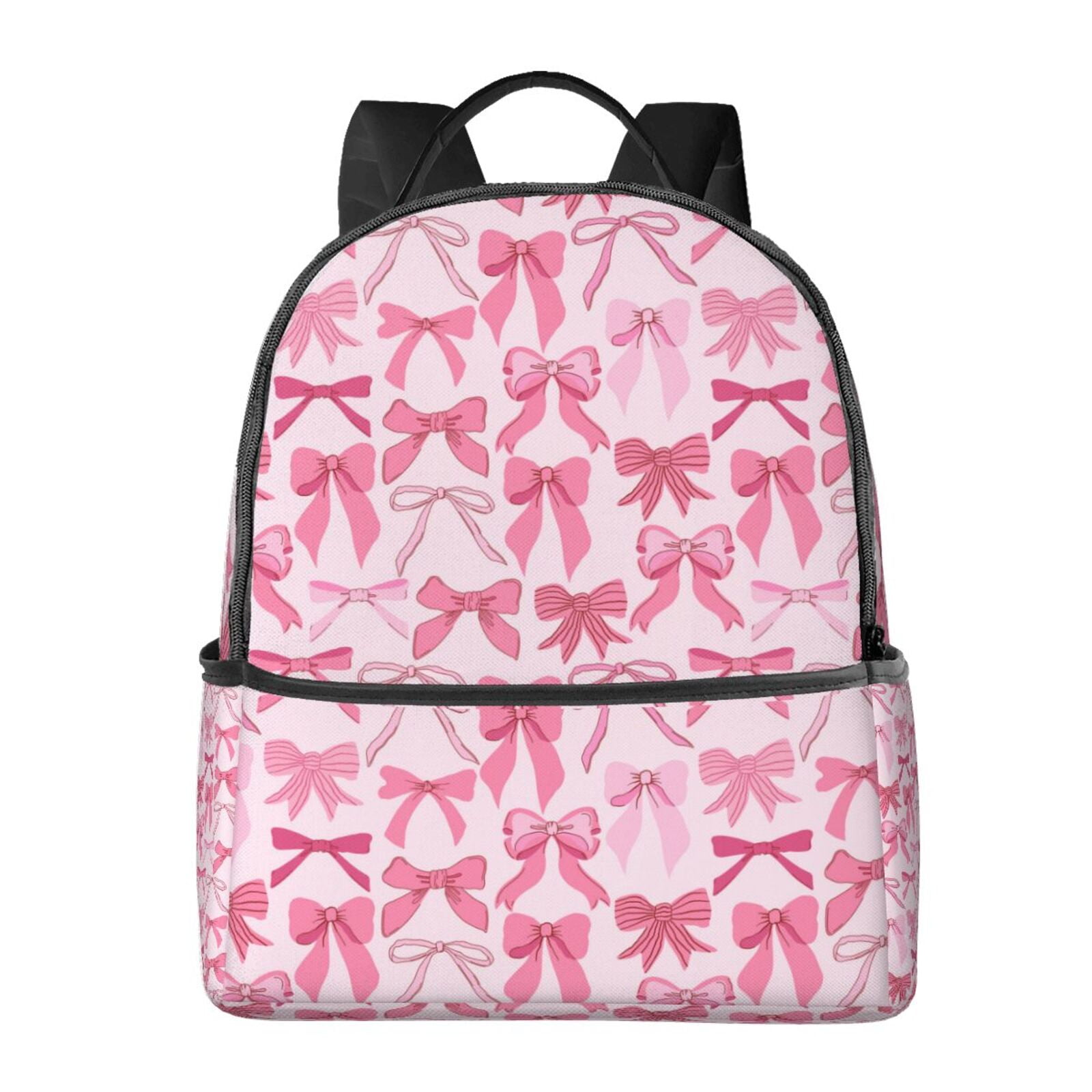 Lsque Pink bows Pattern Backpack – School Travel Canvas Daypack with ...
