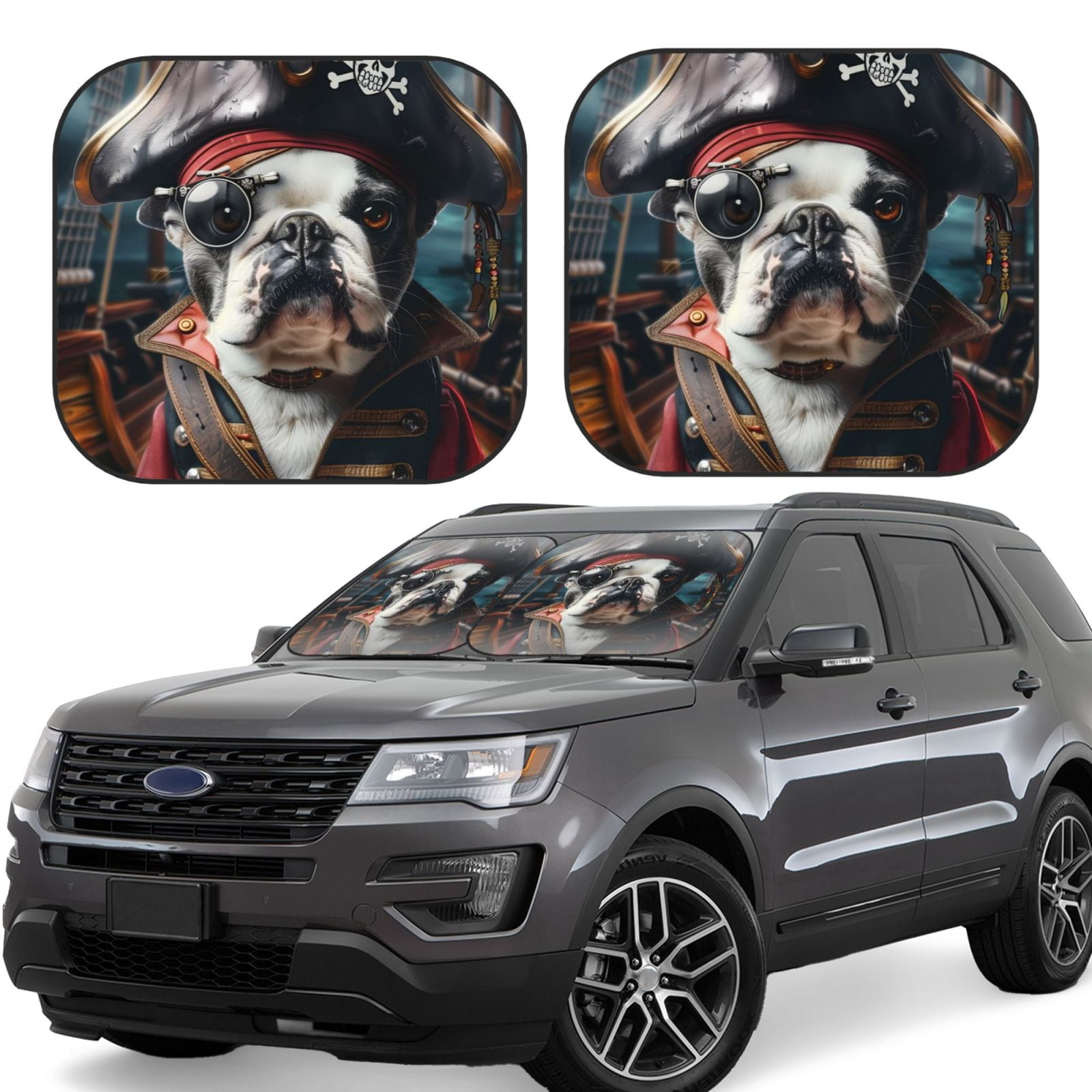Lsque Pirate Bulldog On Deck 2 PCS Windshield Sun Shade | CarFoldable ...