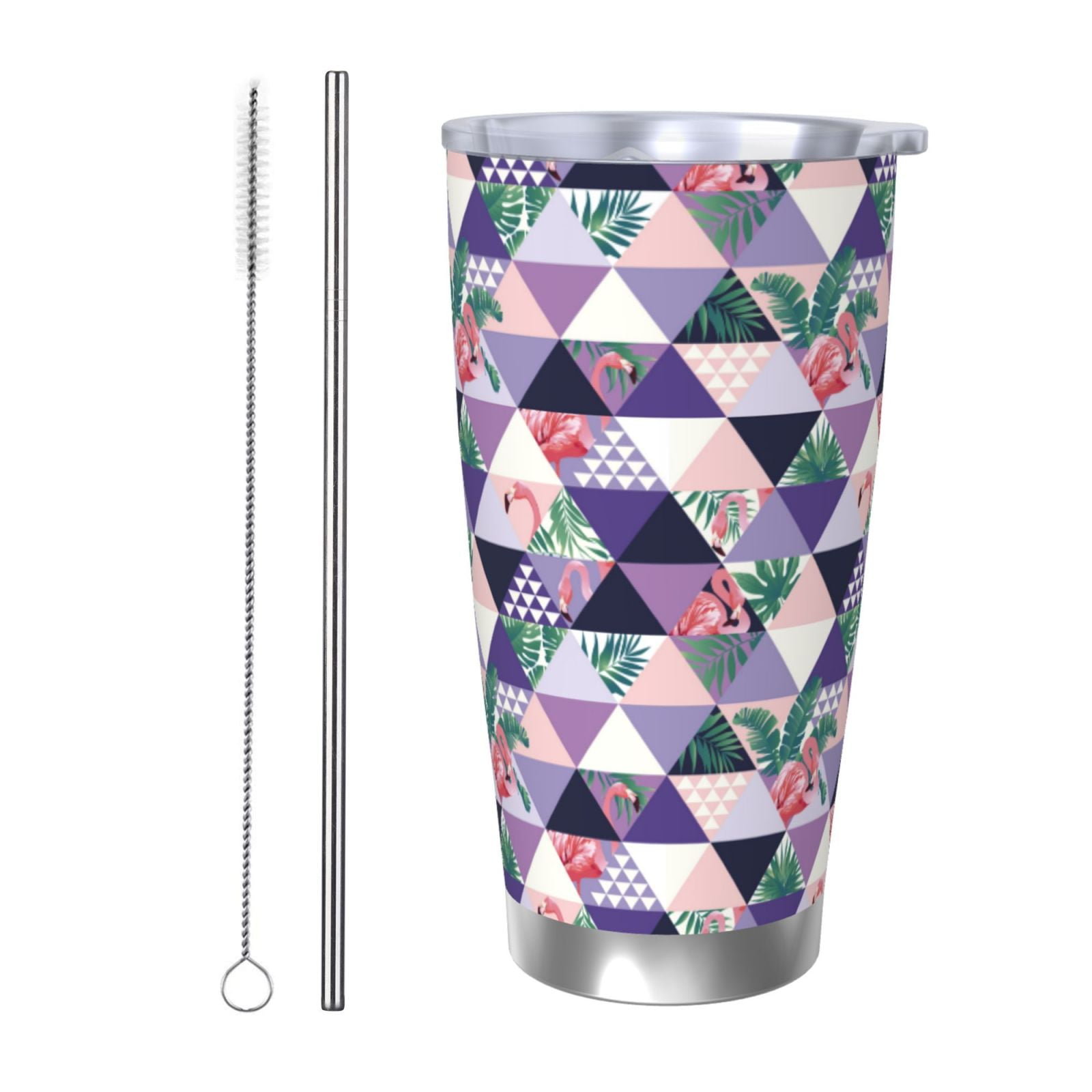 Lsque Plaid Flamingo Pattern 20oz Car Cup with Lid and Straw, Insulated ...