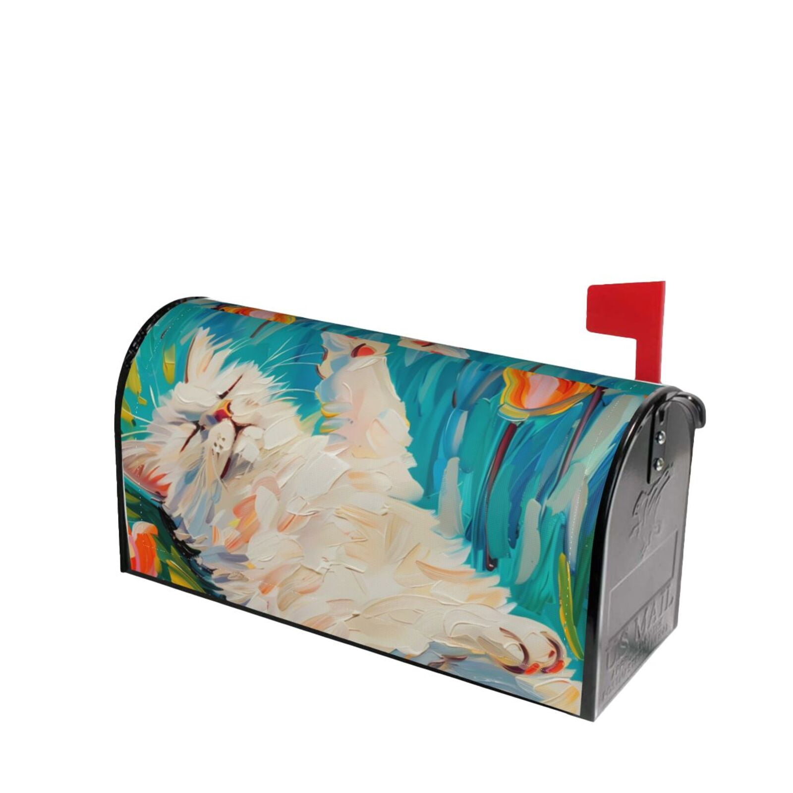 Lsque Playful Floral Cat Mailbox Cover Standard Size ,Magnetic Mailbox ...