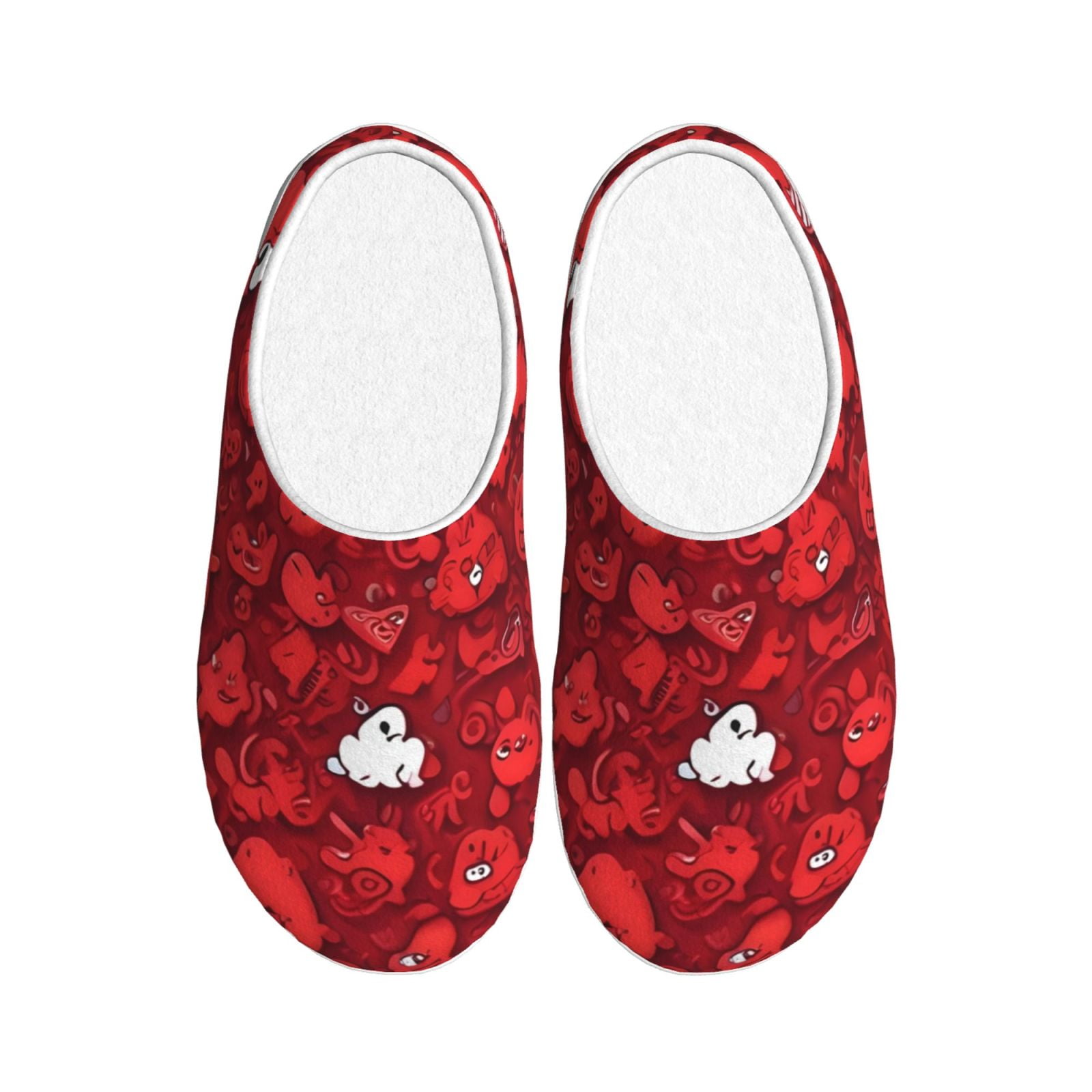 Lsque Playful Red Cartoon Faces Pattern Womens Comfort Cotton on Scuff ...