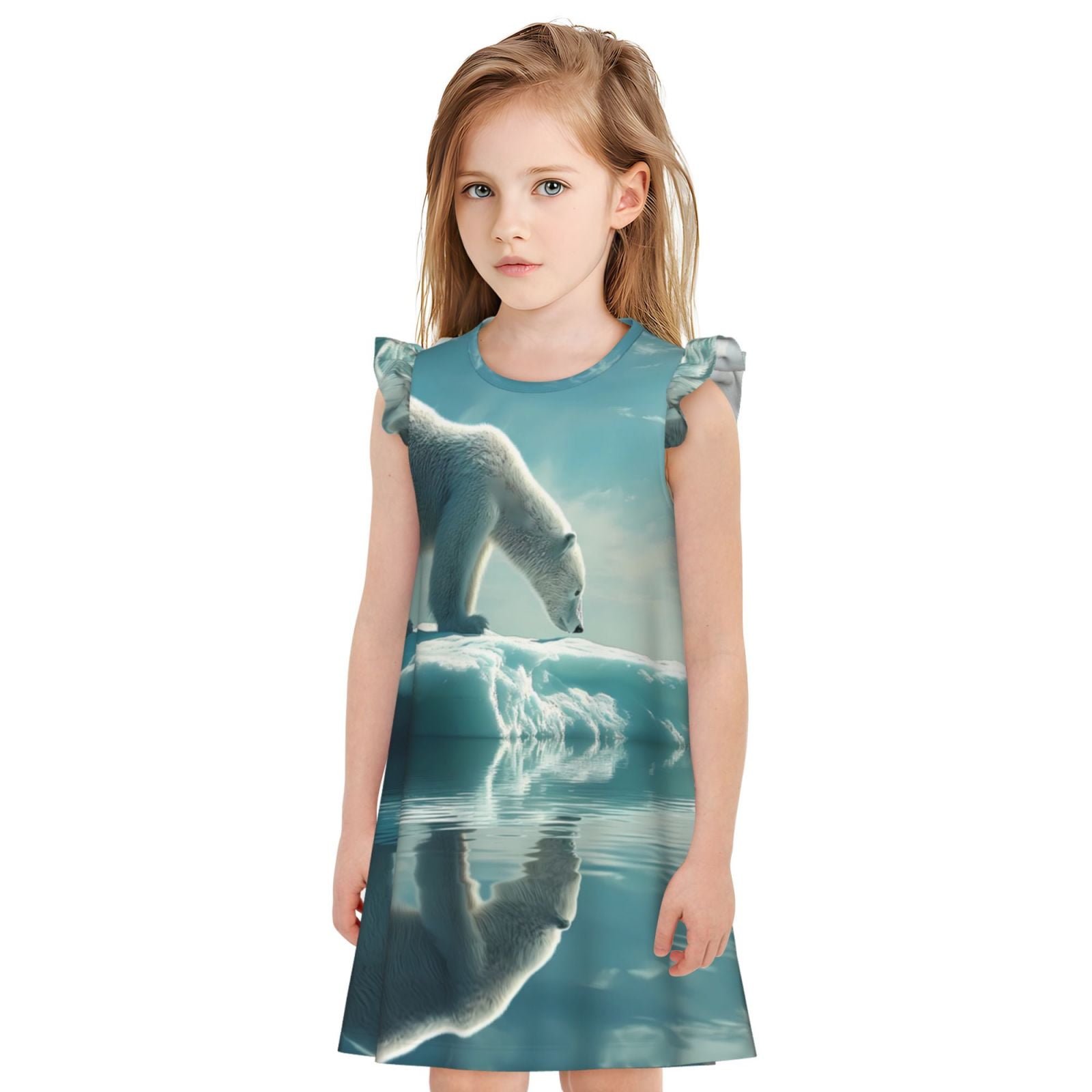 Lsque Polar Bear On Iceberg Printed Girls' Nightgown, Soft & Cute ...
