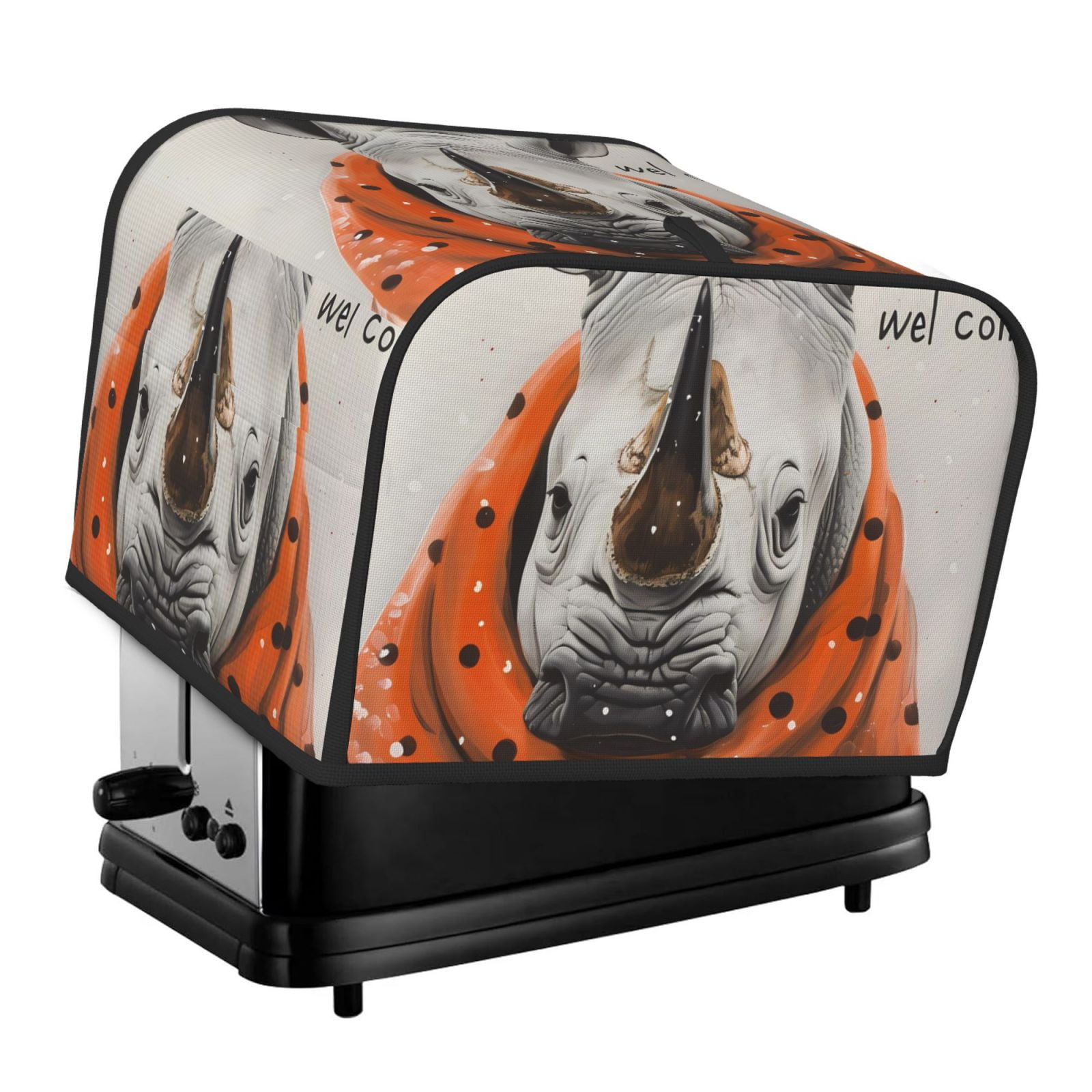 Lsque Polka Dot Rhino Welcome Print 4 Slice Toaster Cover , Kitchen ...