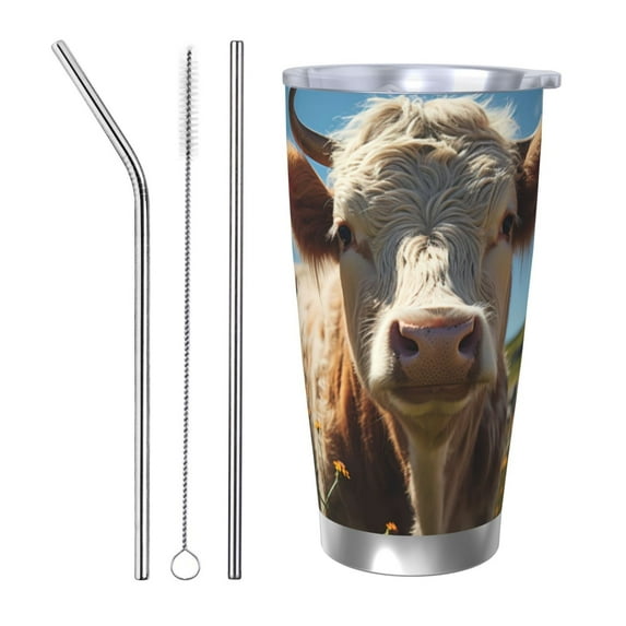 Lsque Prairie Flower Cow Pattern 20oz Car Cup with Lid and Straw ...