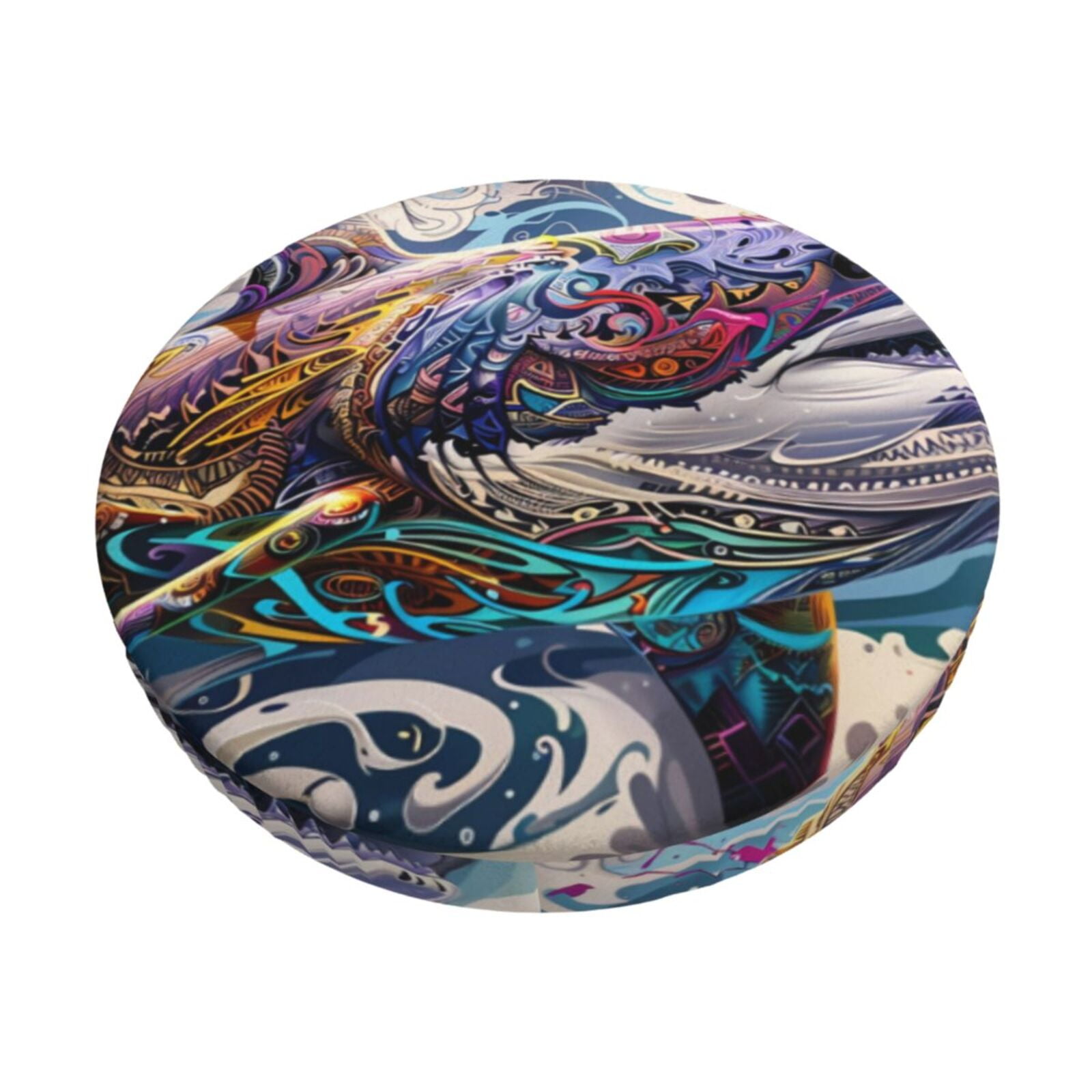 Lsque Psychedelic Shark Artwork Pattern Round Bar chair cushion covers ...