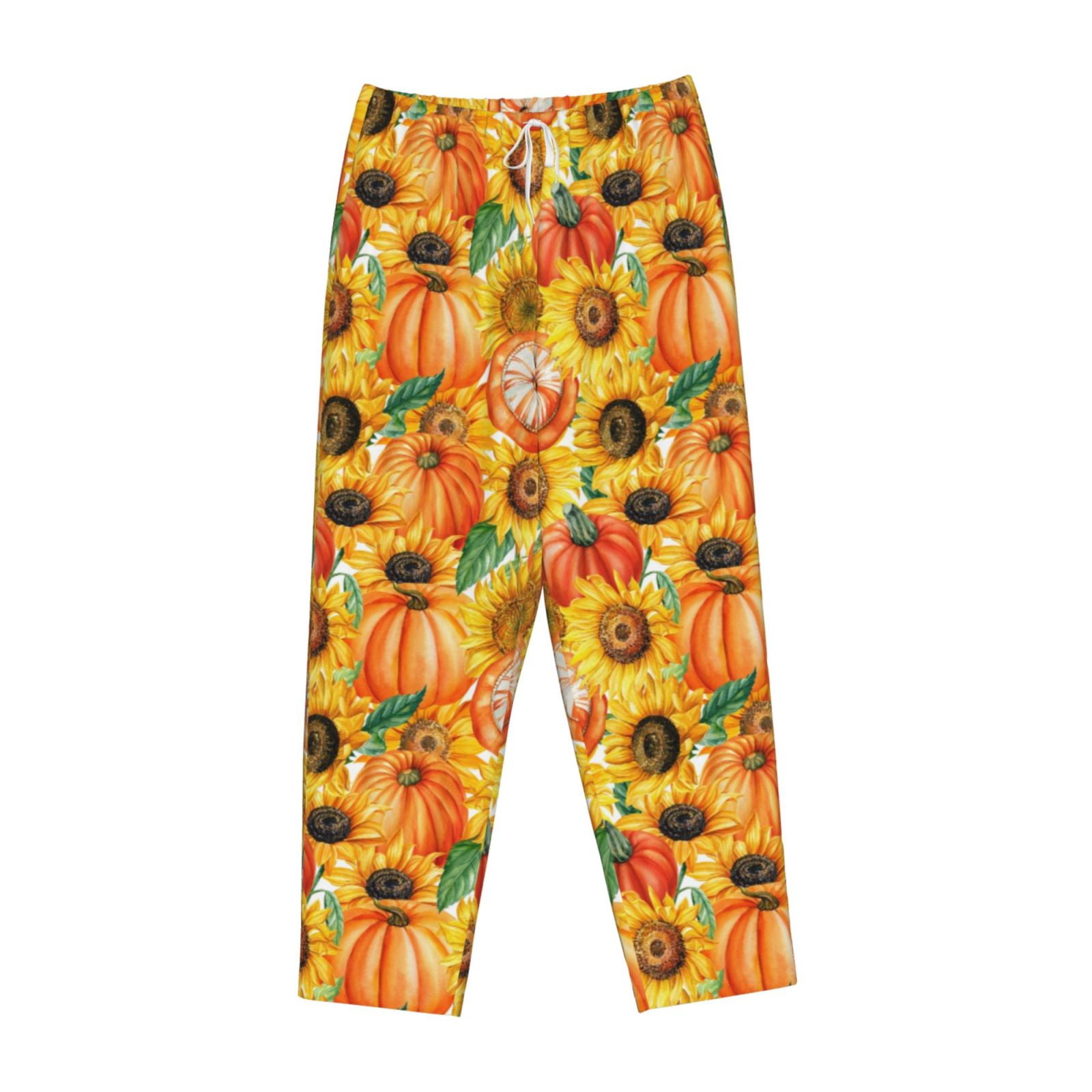 Lsque Pumpkins And Sunflowers Print Women's Pajama Pants, Lounge Pant ...