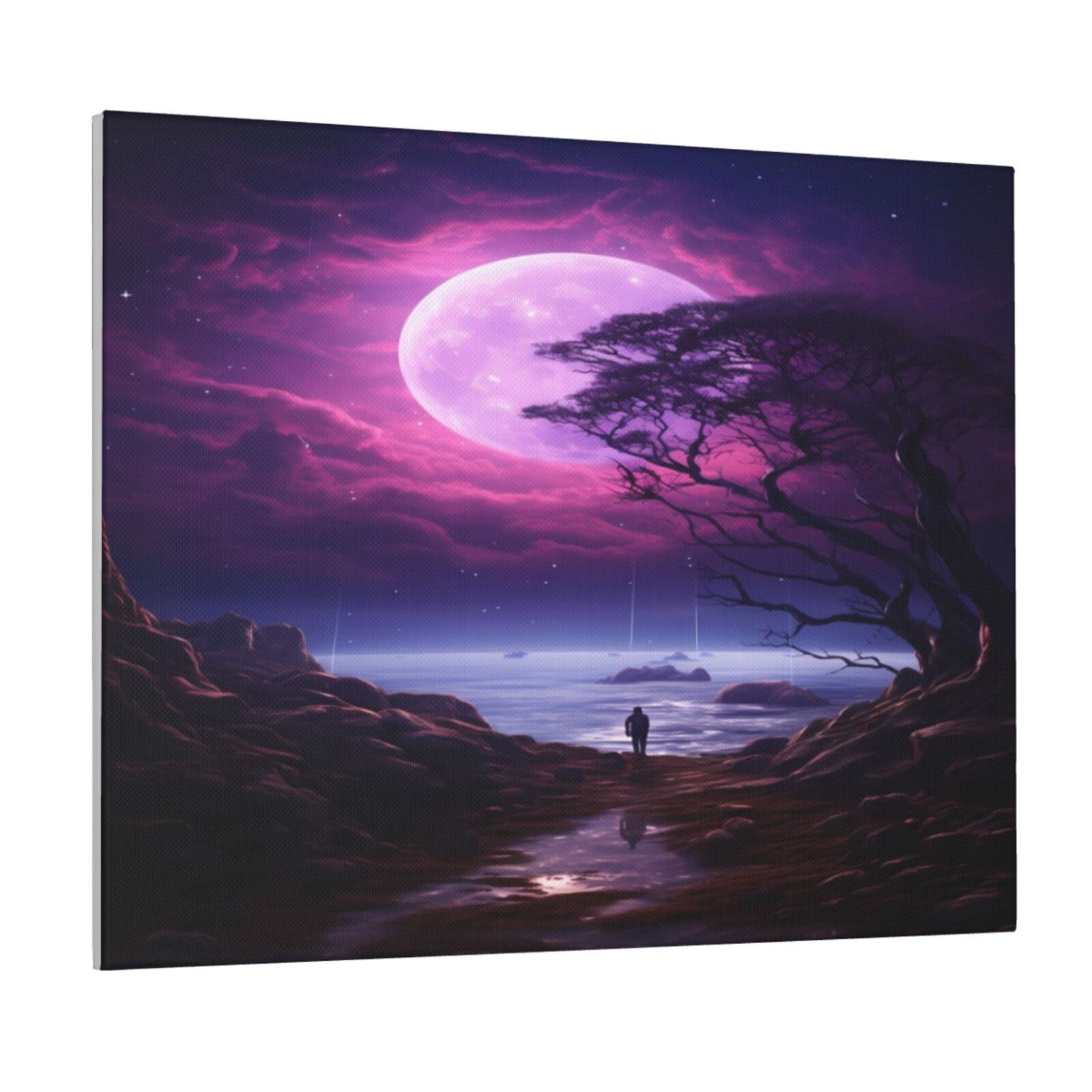 Lsque Purple Moon Tree Night Sky Print Wall Art – Decorative Picture ...
